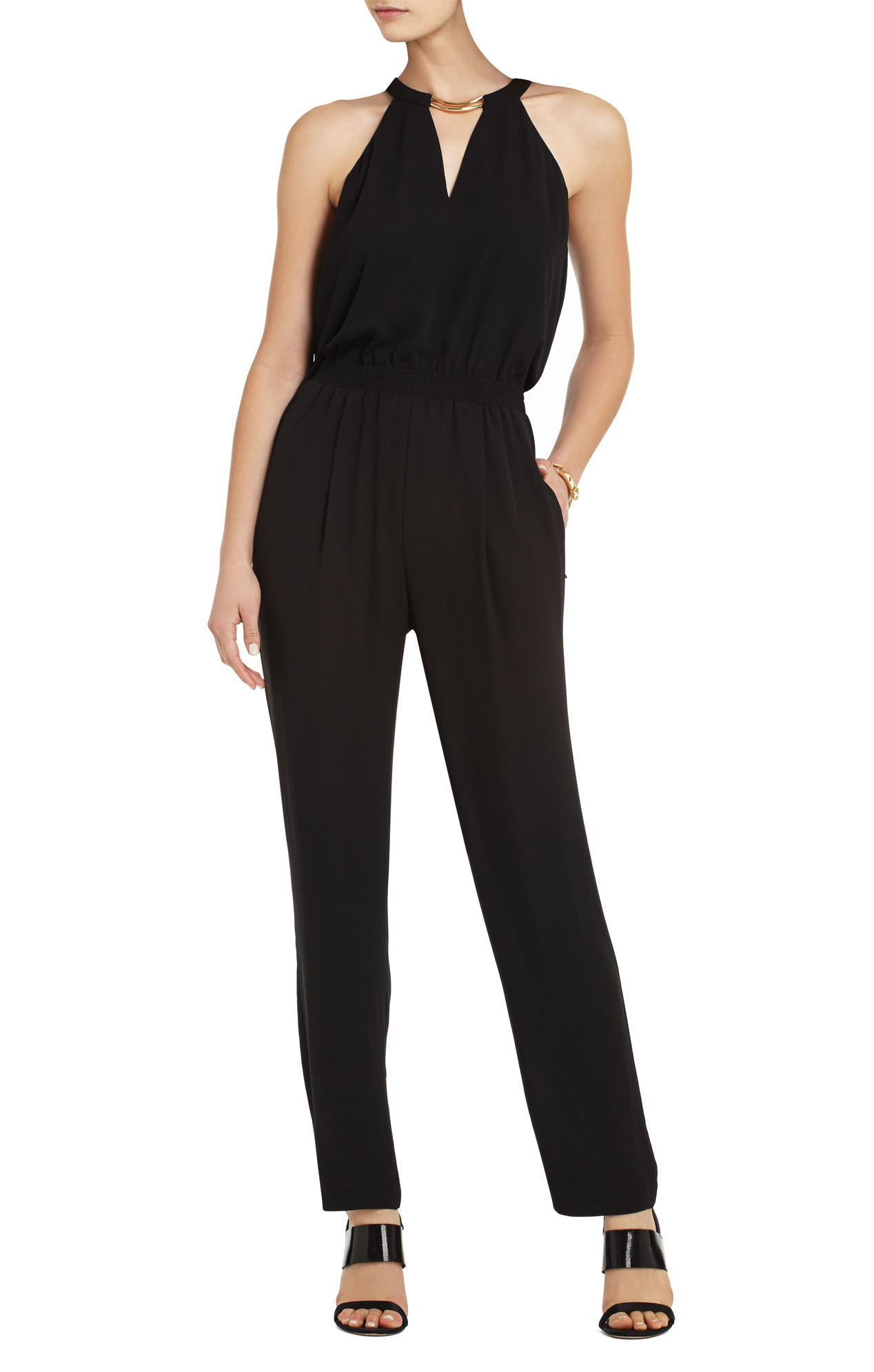 Bcbgmaxazria Zoelle Halter-Top Jumpsuit in Black | Lyst