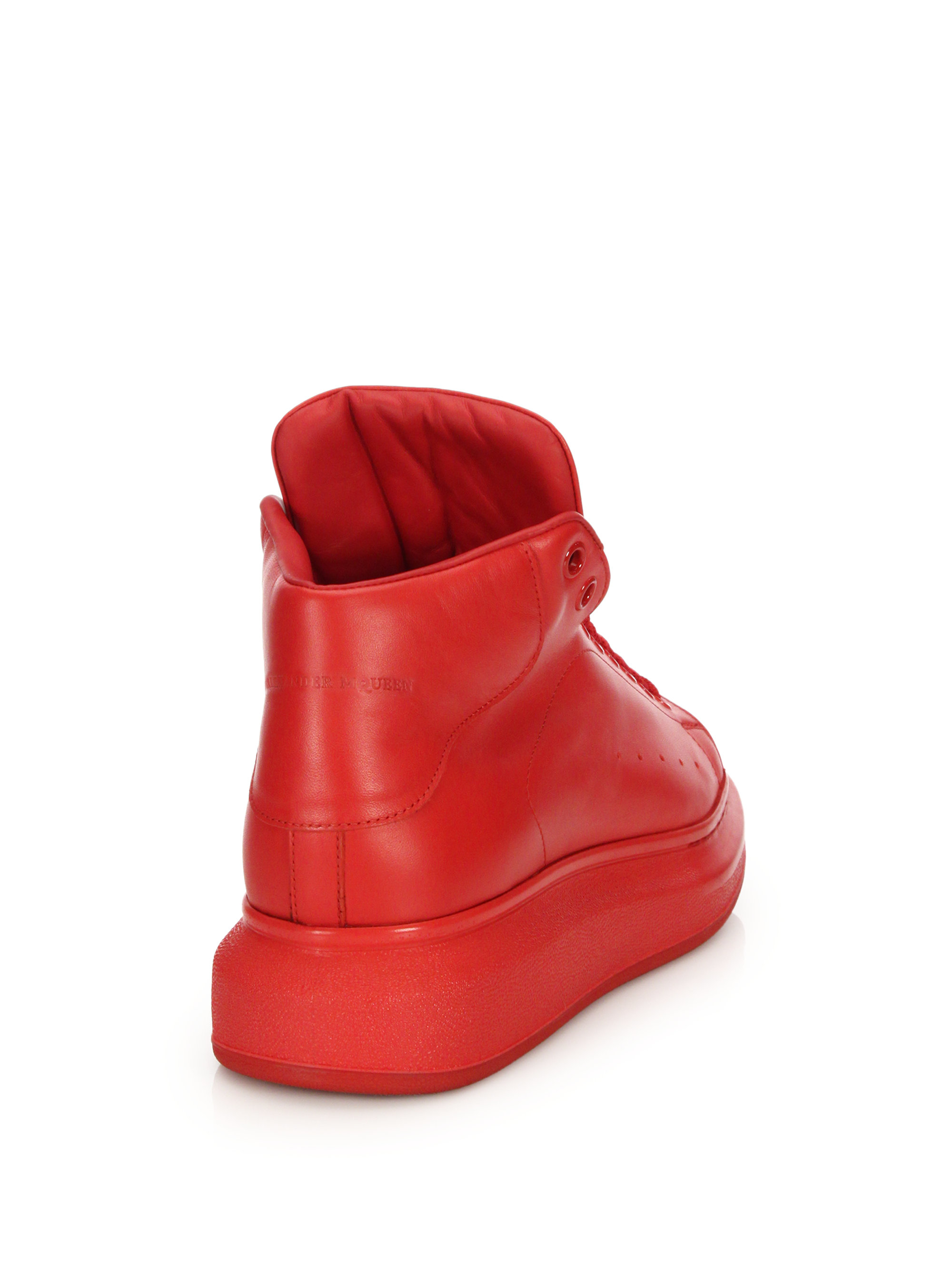 Lyst - Alexander Mcqueen Leather High-top Sneakers in Red