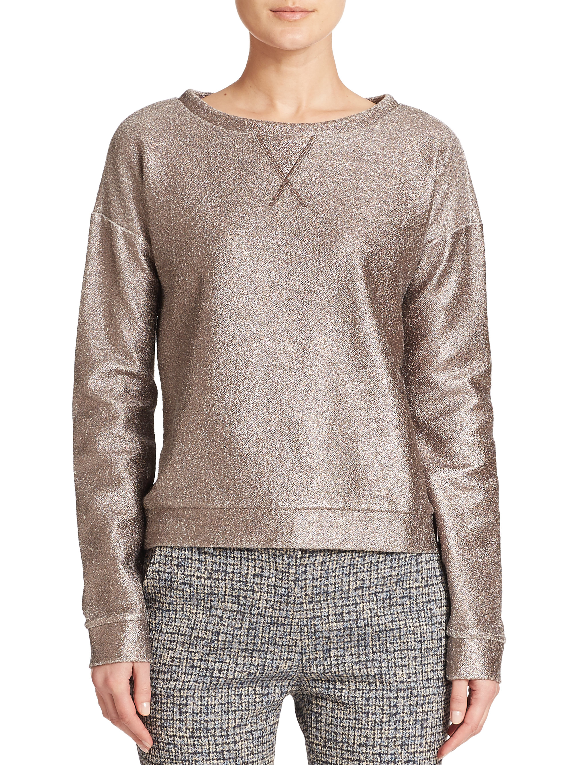Weekend by maxmara Metallic Sweatshirt in Brown | Lyst