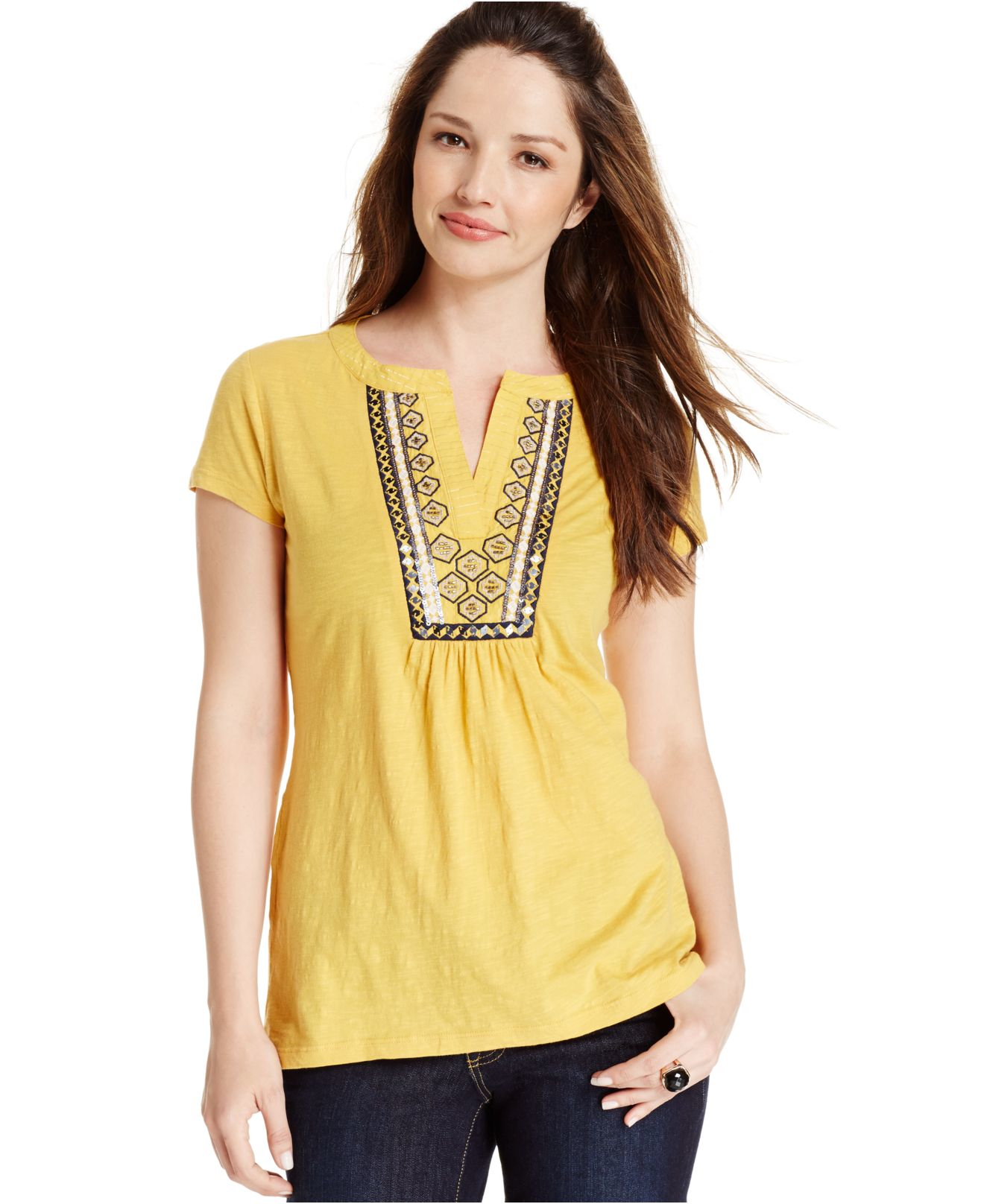 Lyst - Style & Co. Short Sleeve Peasant Top in Yellow