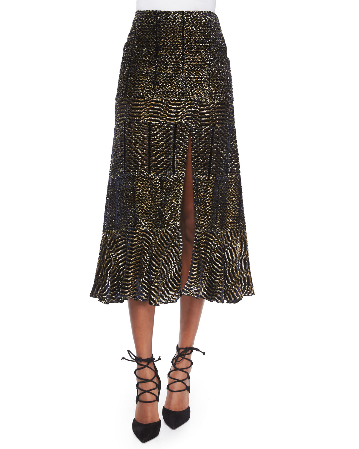 Lyst - Altuzarra Paneled Velvet Metallic Devore Slit Midi Skirt in Blue