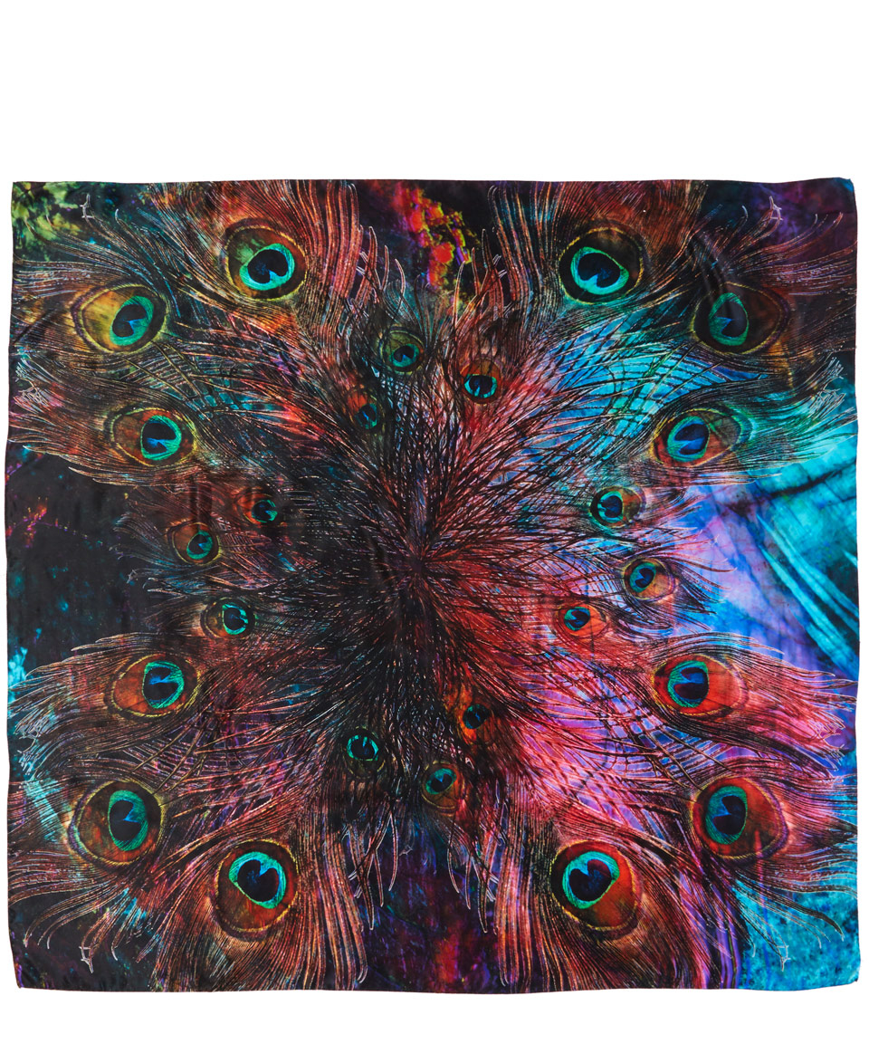 Lyst - Weston Multi Colour Peacock Feather Print Silk Scarf