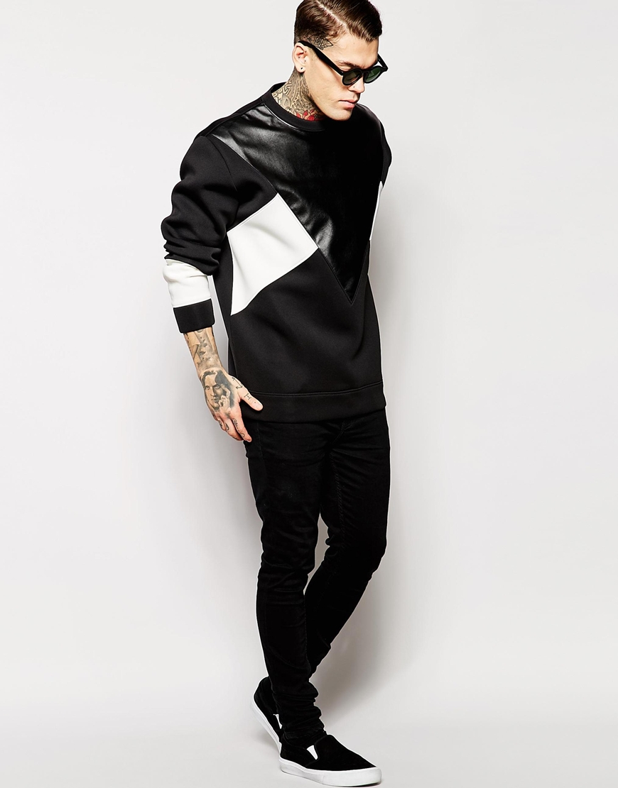 Jaded london Oversized Sweatshirt In Neoprene & Faux Leather Patches in ...