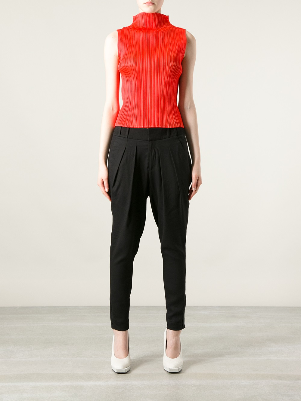 Pleats please issey miyake Pleated Sleeveless Top in Red | Lyst