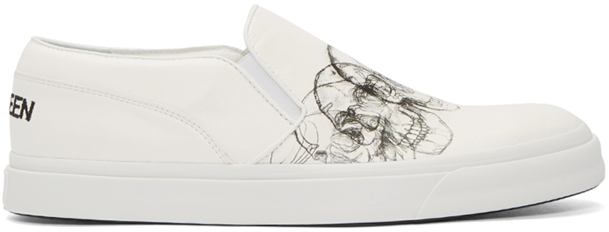 Alexander McQueen White Skull Print Slip-on Sneakers in White for Men ...