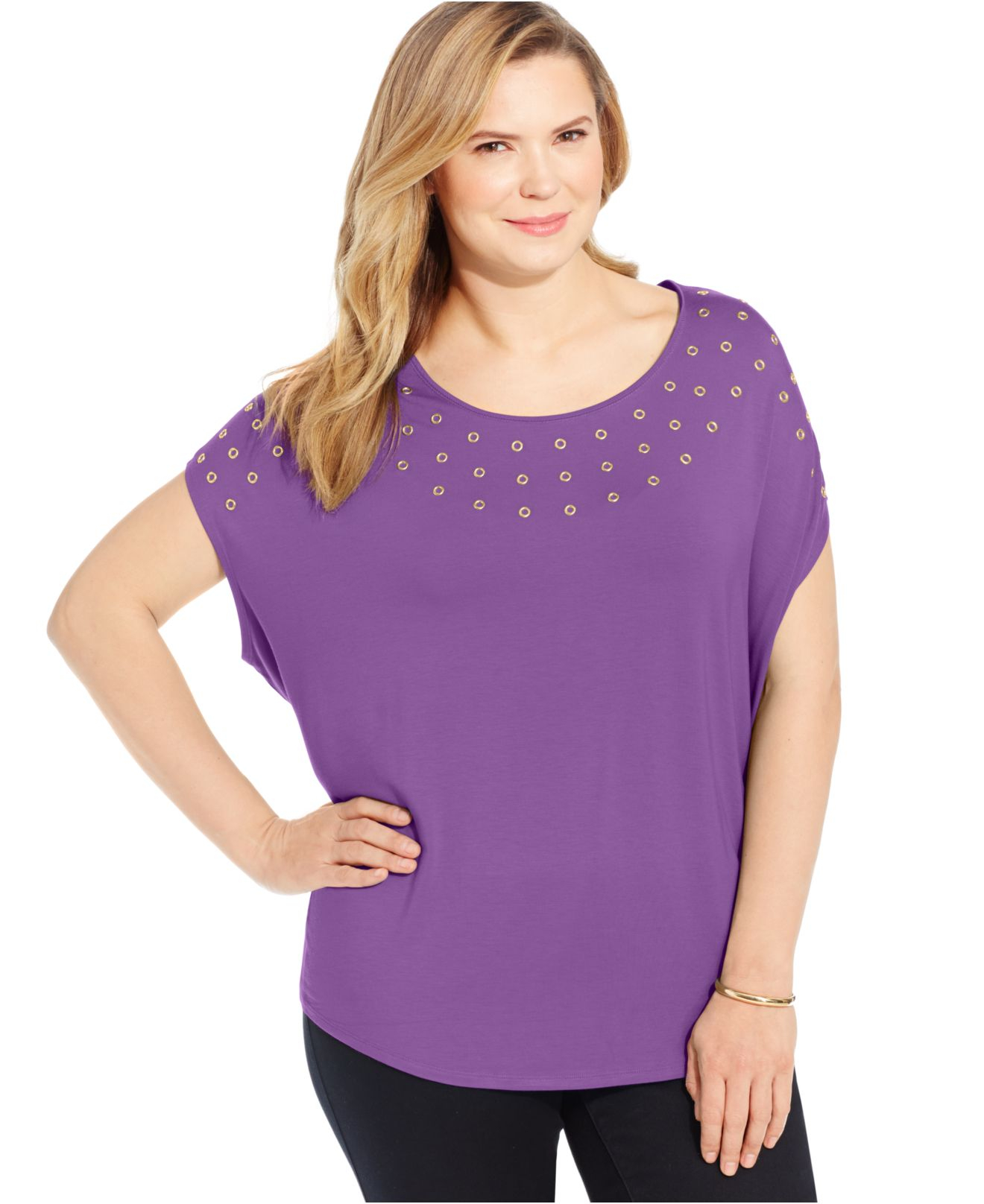 Lyst - Calvin Klein Plus Size Short-sleeve Embellished Top in Purple