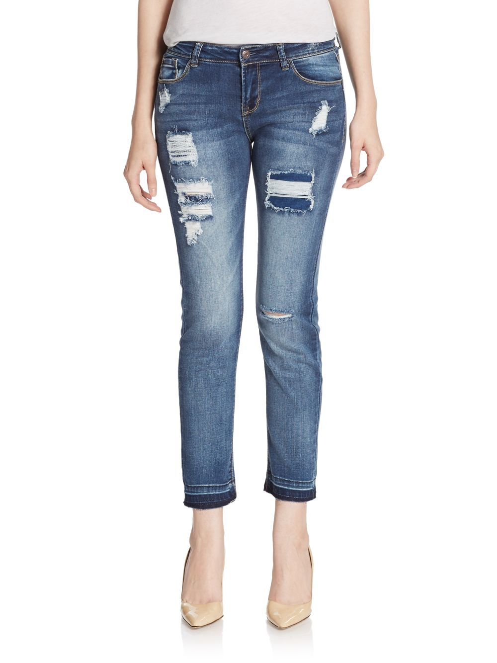 Kensie Distressed Straight Leg Jeans in Blue | Lyst