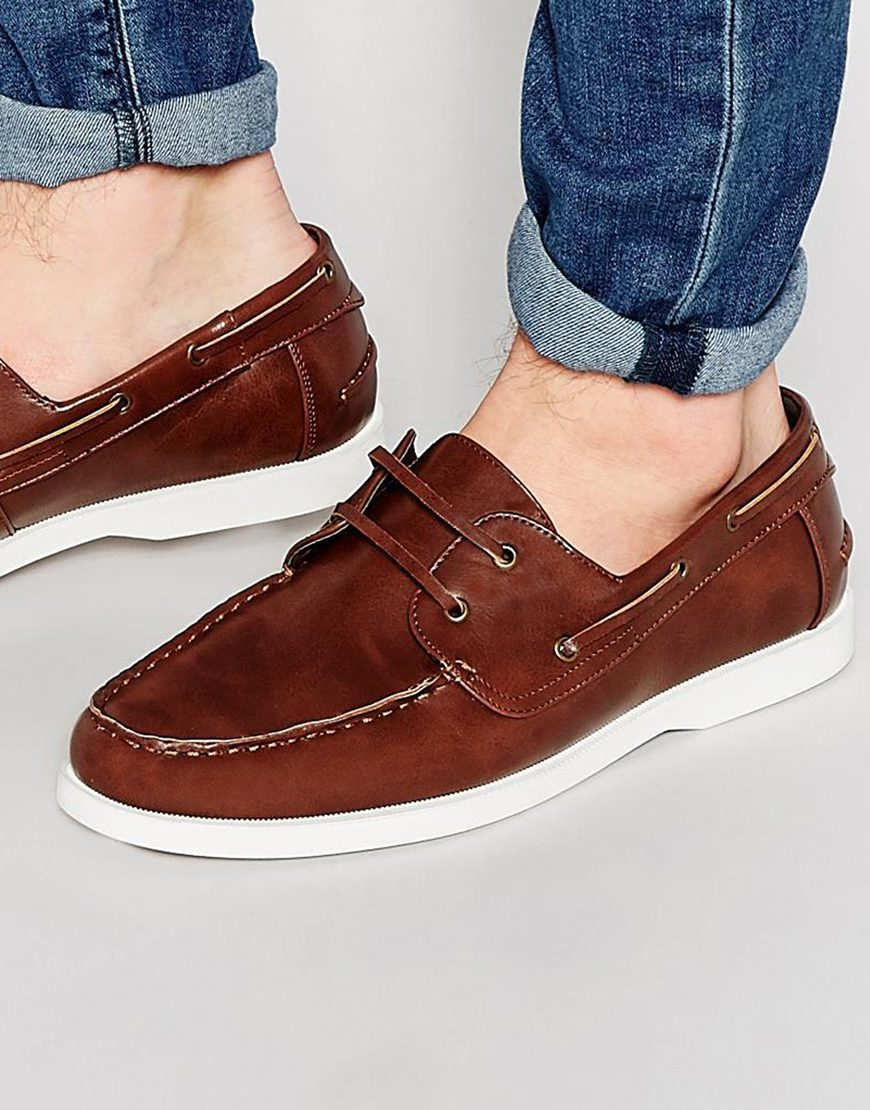 Lyst - ASOS Boat Shoes In Tan With Gum Sole And Ticking Stripe Linings ...