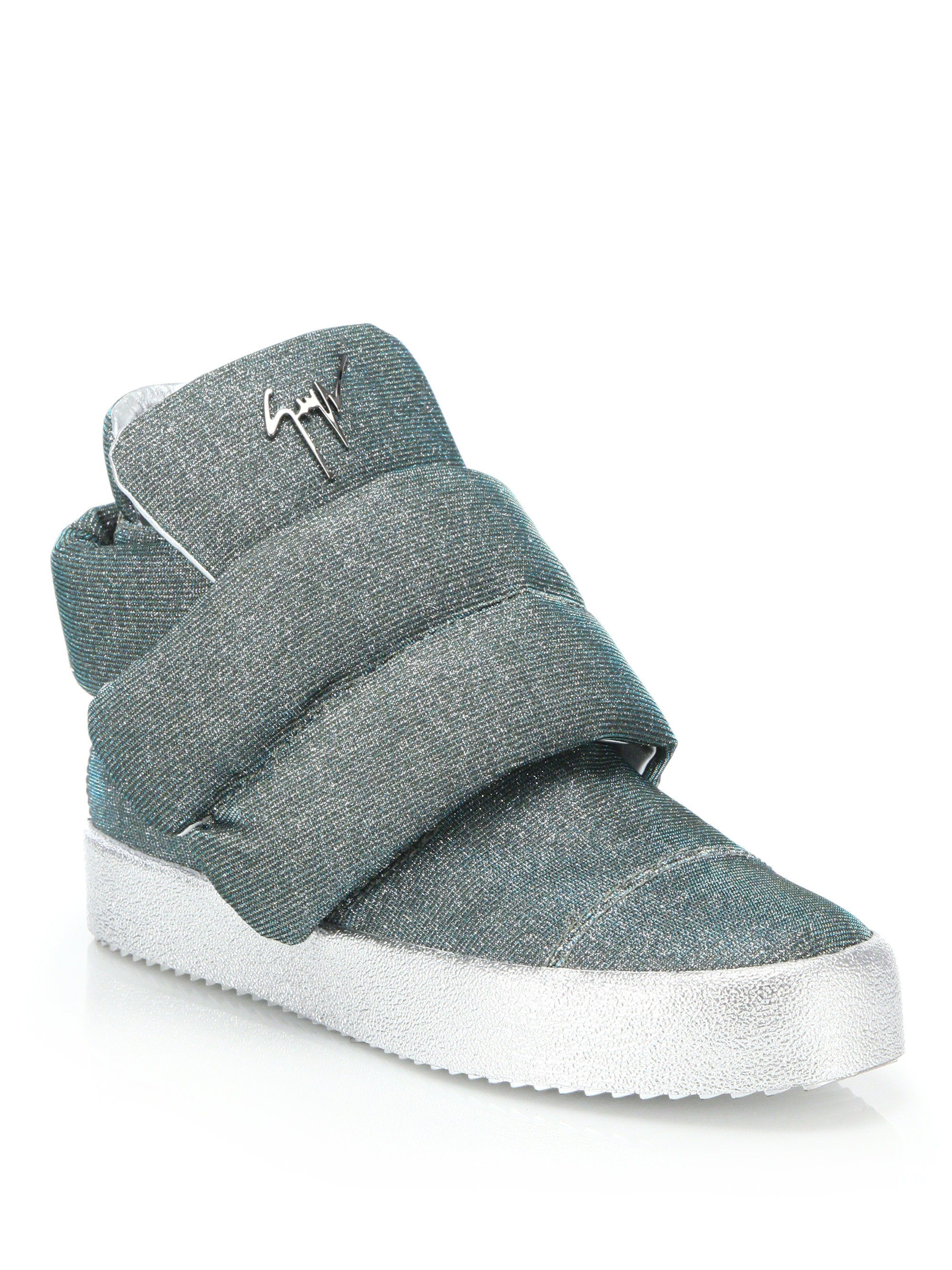 Giuseppe zanotti Metallic Leather Puff-strap High-top Trainers in Blue ...