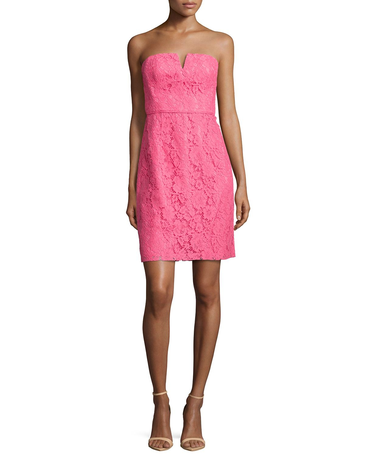 Lyst - Donna Morgan Quinn Strapless Lace Cocktail Dress in Red