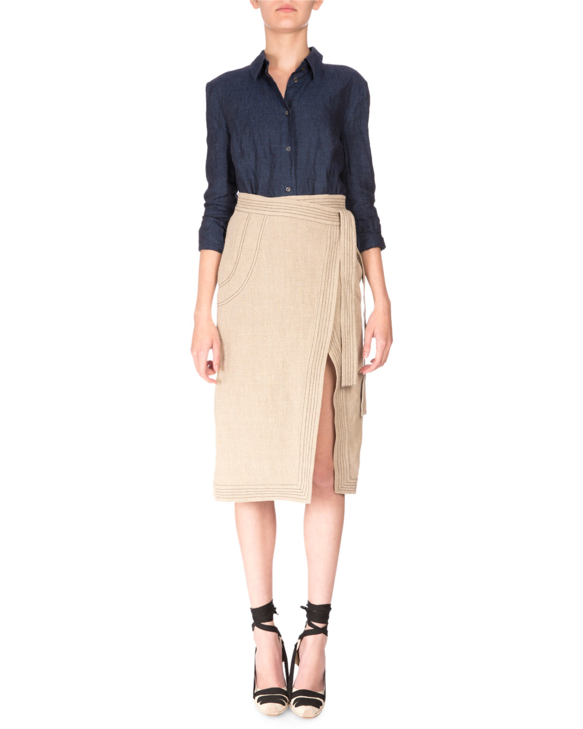 Altuzarra Trapunto-stitched Linen Wrap Skirt | Lyst