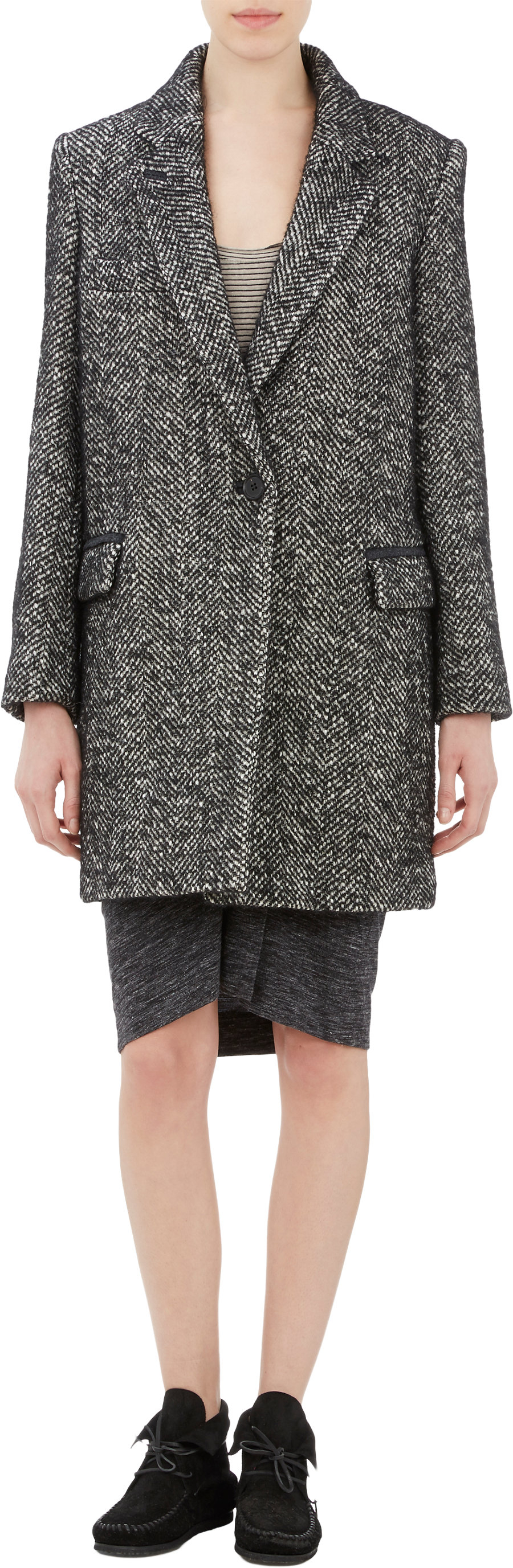 Etoile Isabel Marant Herringbone Tweed Daphne Coat in Black