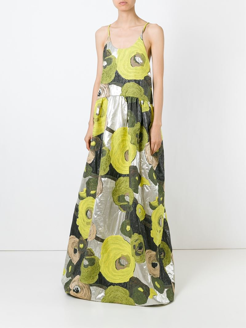 Lyst - Erika Cavallini Semi Couture Floral Maxi Dress in Green