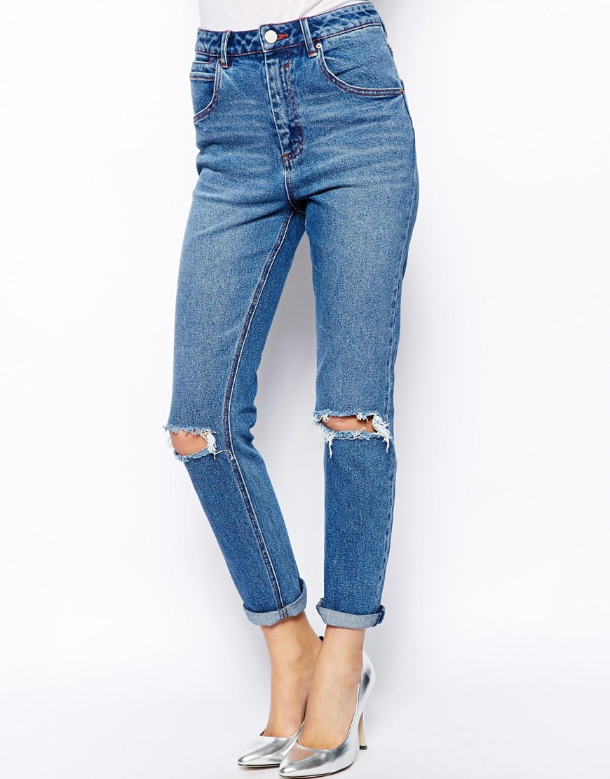 Lyst - Asos Bianca Flare Jeans In Rich Mid Wash Blue in Blue