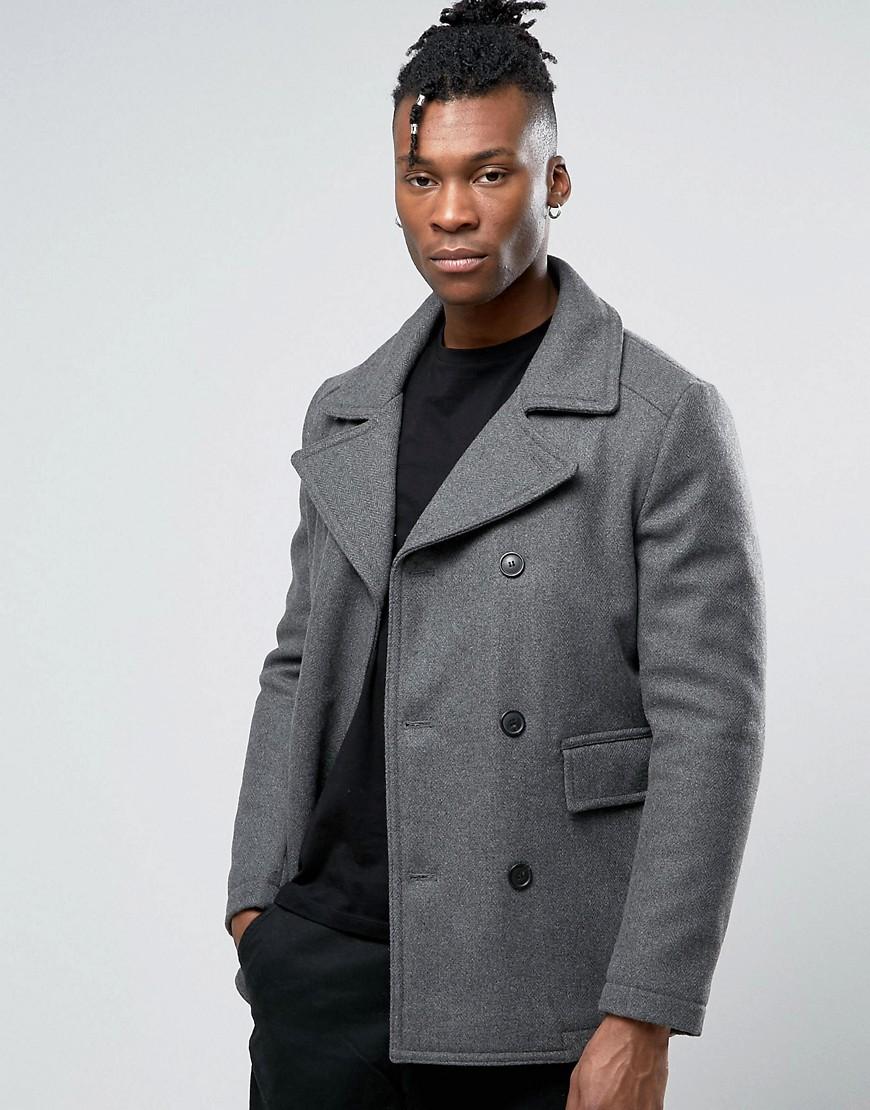 Mens Grey Wool Pea Coat
