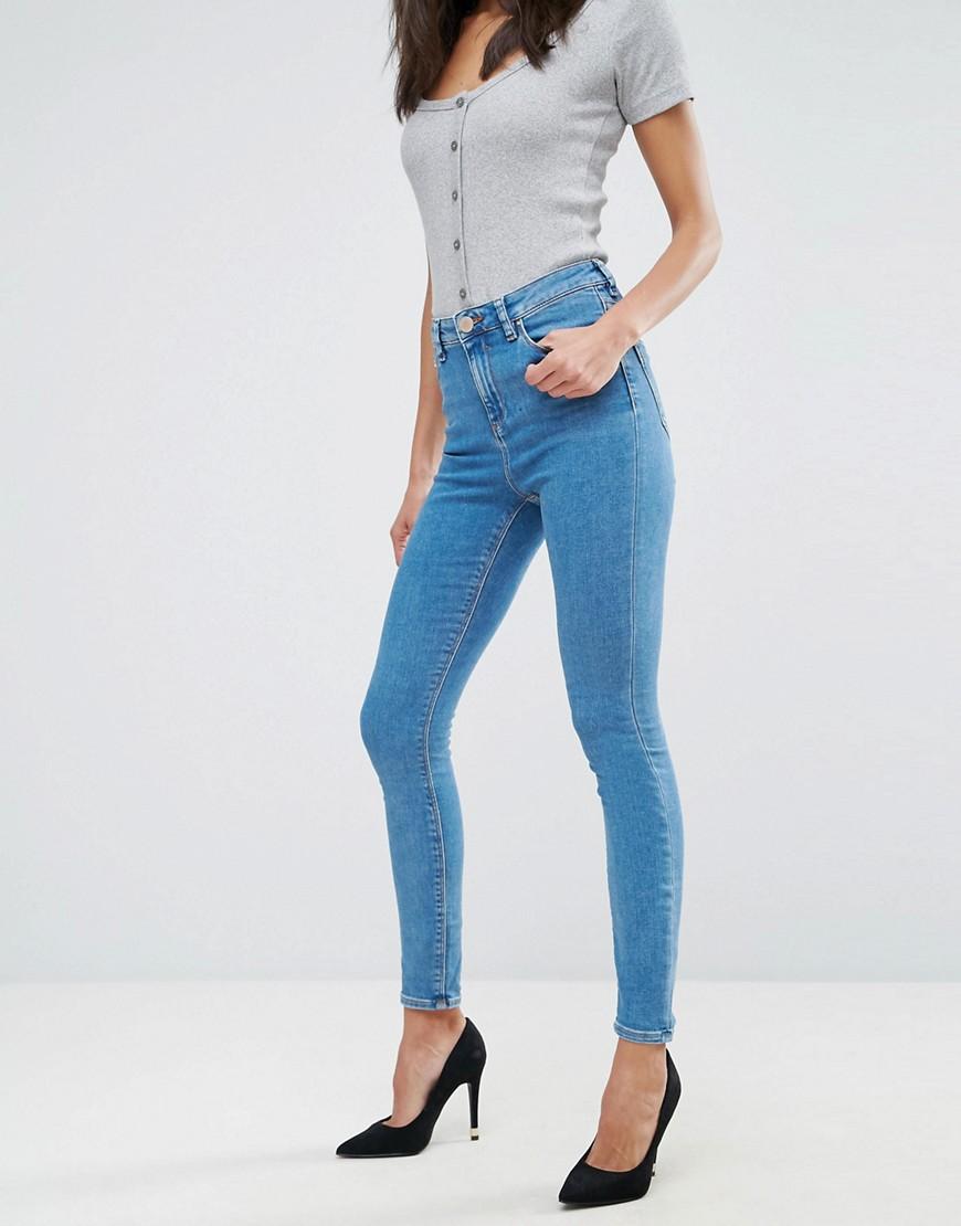 Asos Ridley High Waist Skinny Jeans In Lily Wash In Blue Lyst