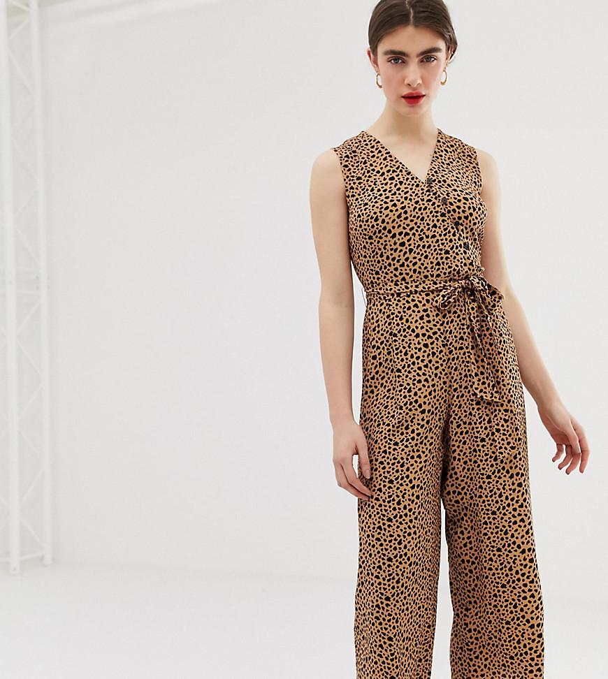 Warehouse Cropped Jumpsuit With Belt In Leopard Print in Brown - Lyst
