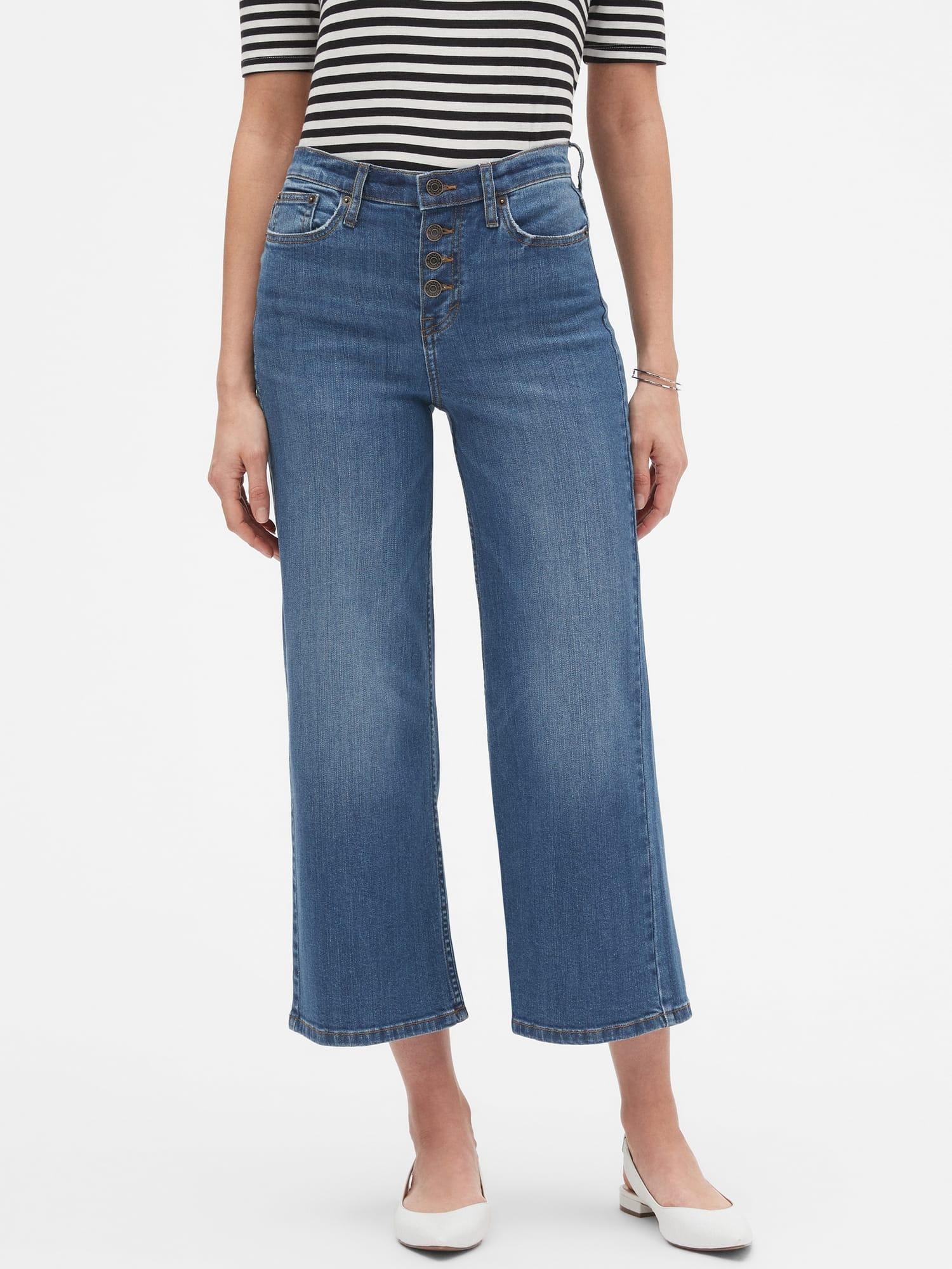 Banana Republic Factory Cotton High Rise Button Front Wide Leg Crop ...
