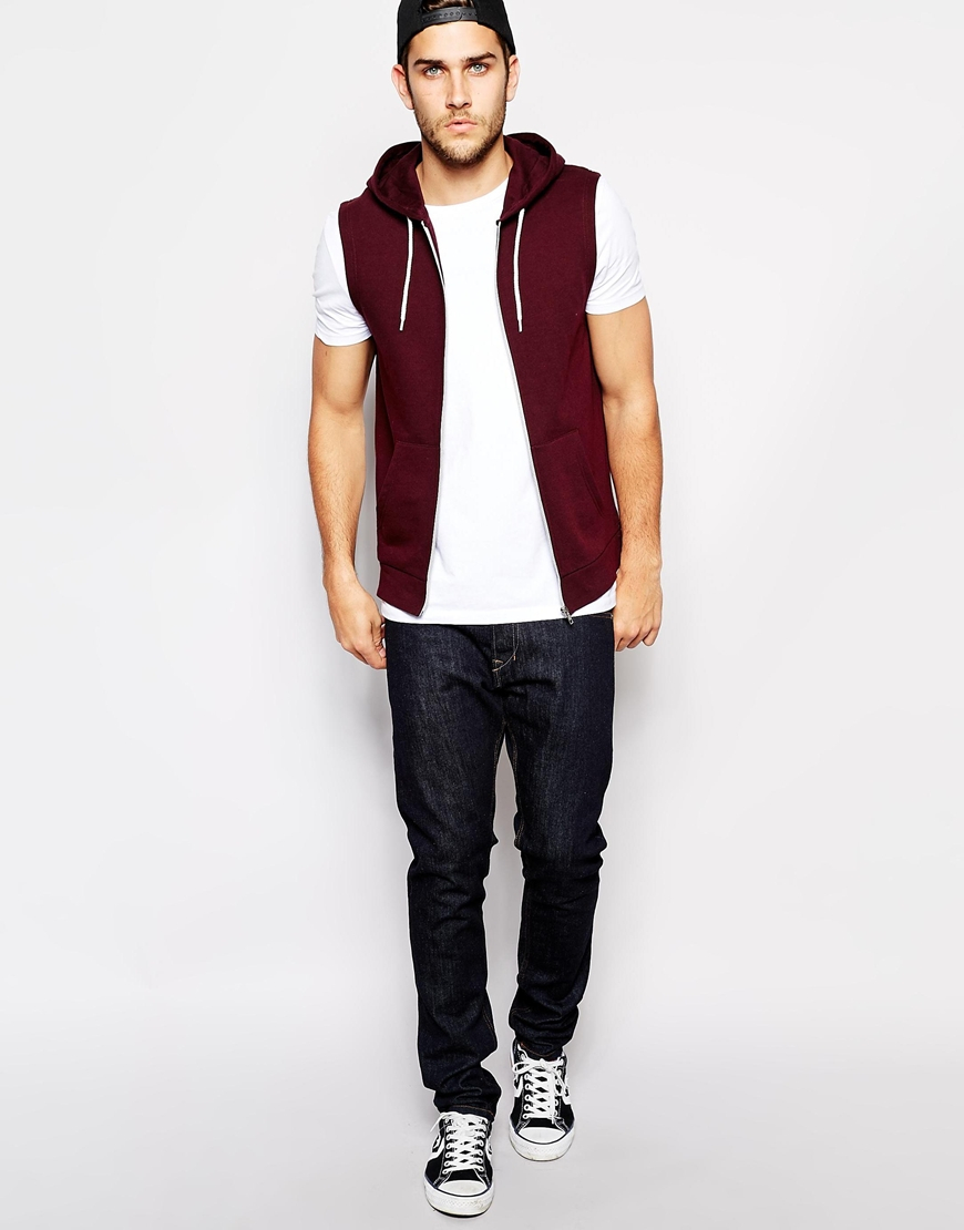 Lyst - Asos Sleeveless Zip Up Hoodie in Red for Men
