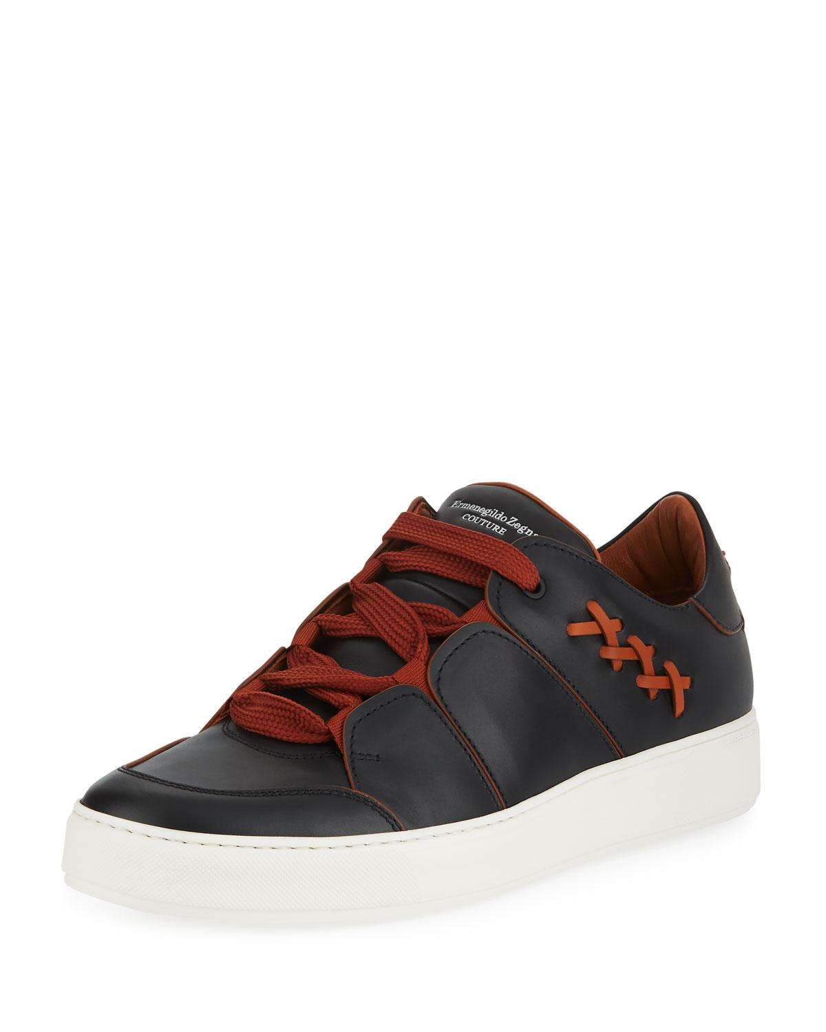 Ermenegildo Zegna Men's Tiziano Leather Low-top Sneakers in Brown for ...