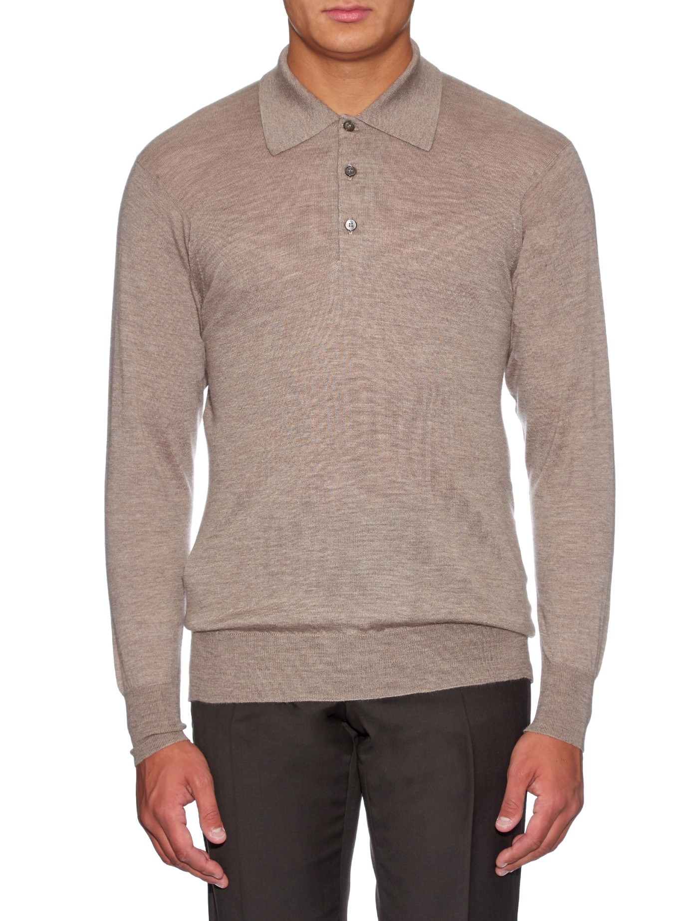Richard James Long-sleeved Fine-knit Cashmere Polo Shirt in Natural for ...