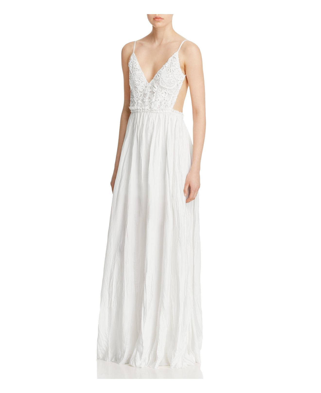 Olivaceous Lace Open Back Maxi Dress in White - Lyst
