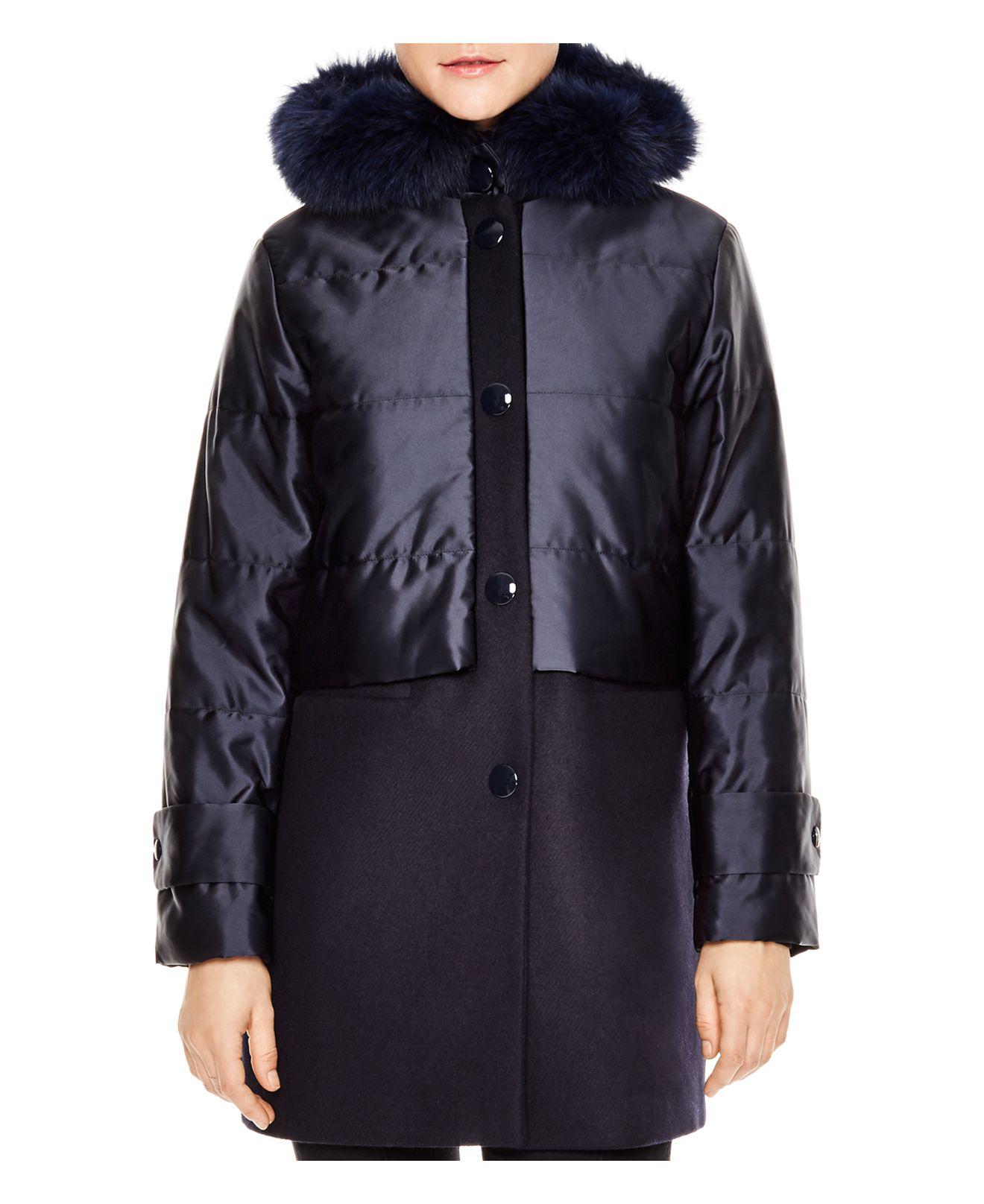 Lyst - Sandro Gordon Real Fox Fur-trimmed Hood Overlay Coat in Blue