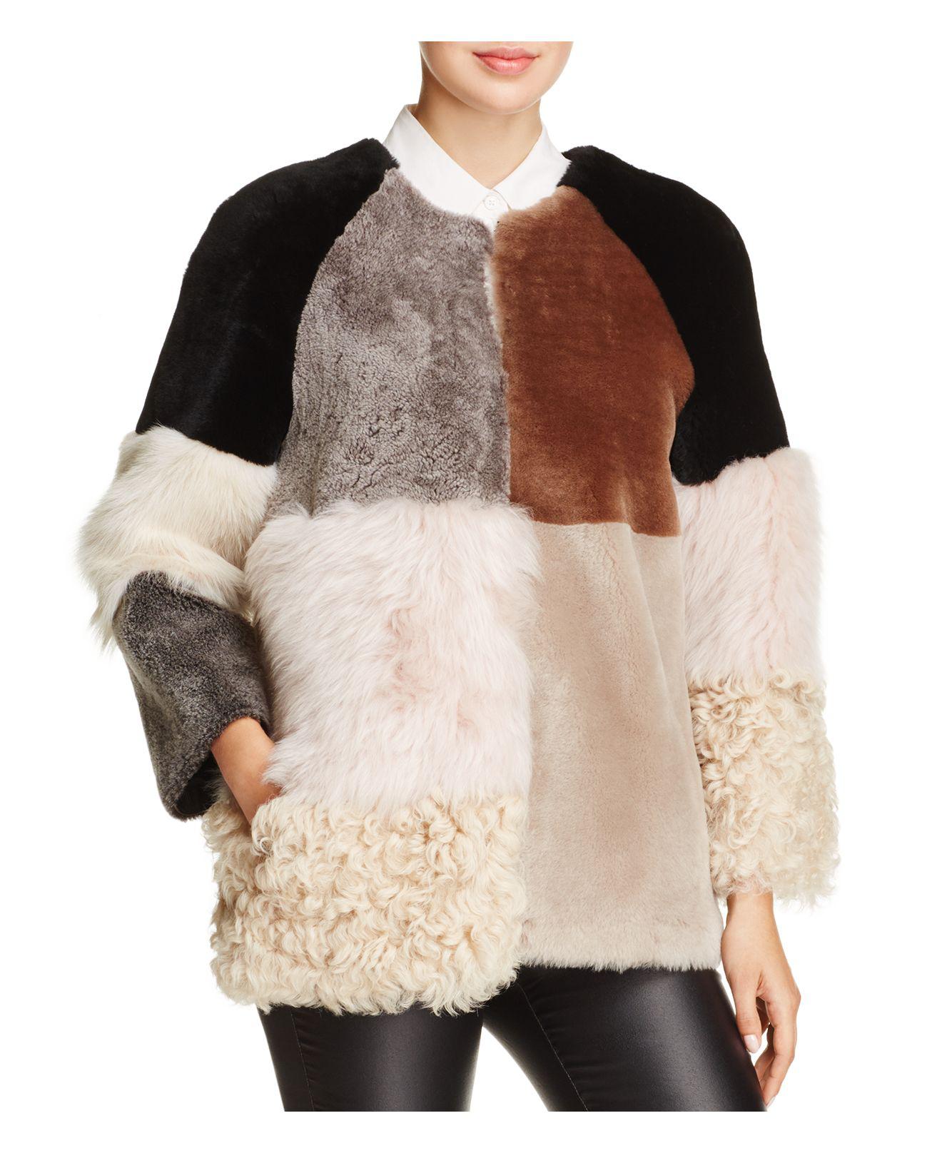 Lyst - Maximilian Patchwork Lamb Shearling Coat