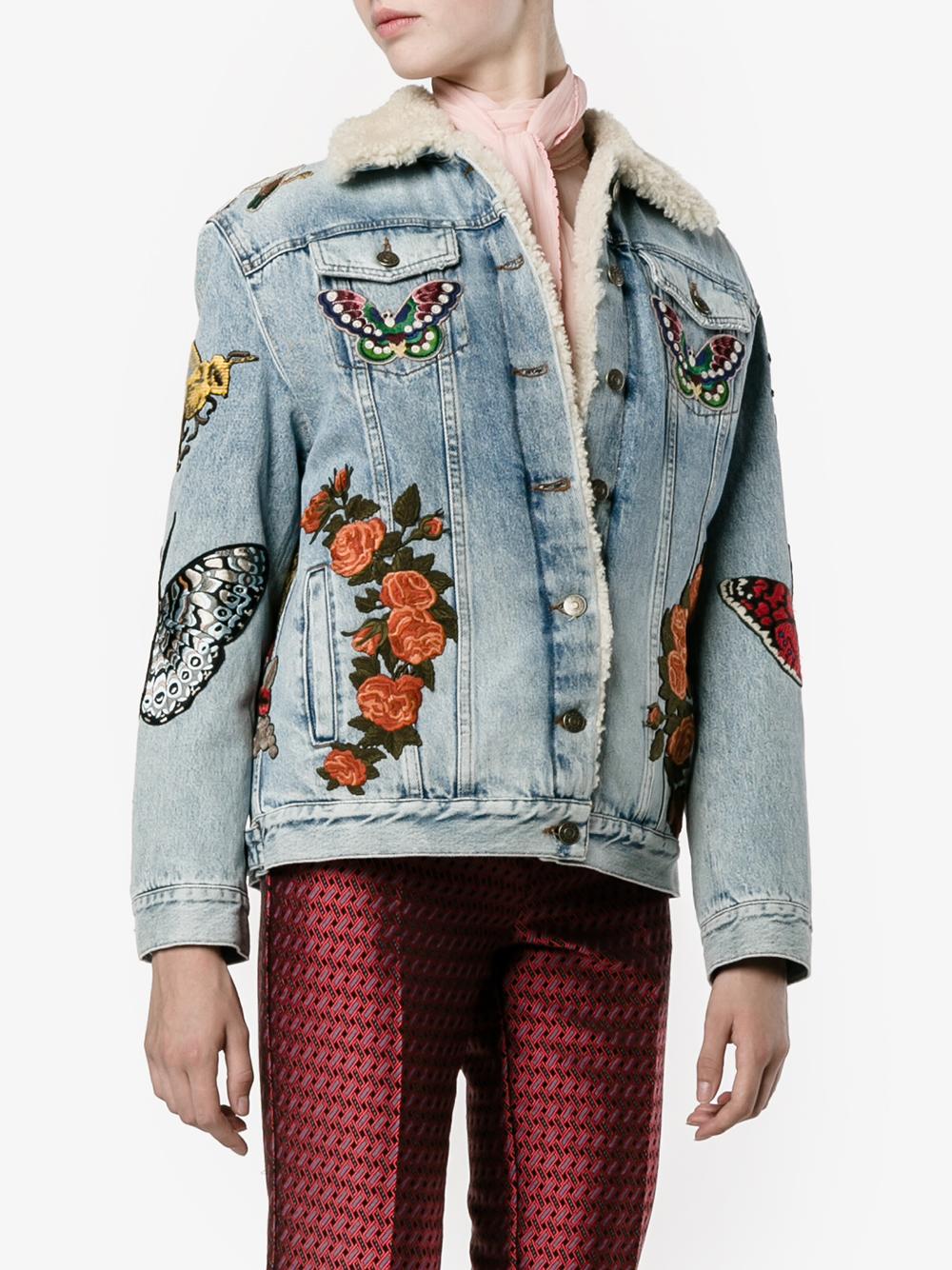 Lyst - Gucci Embroidered Denim Jacket in Blue