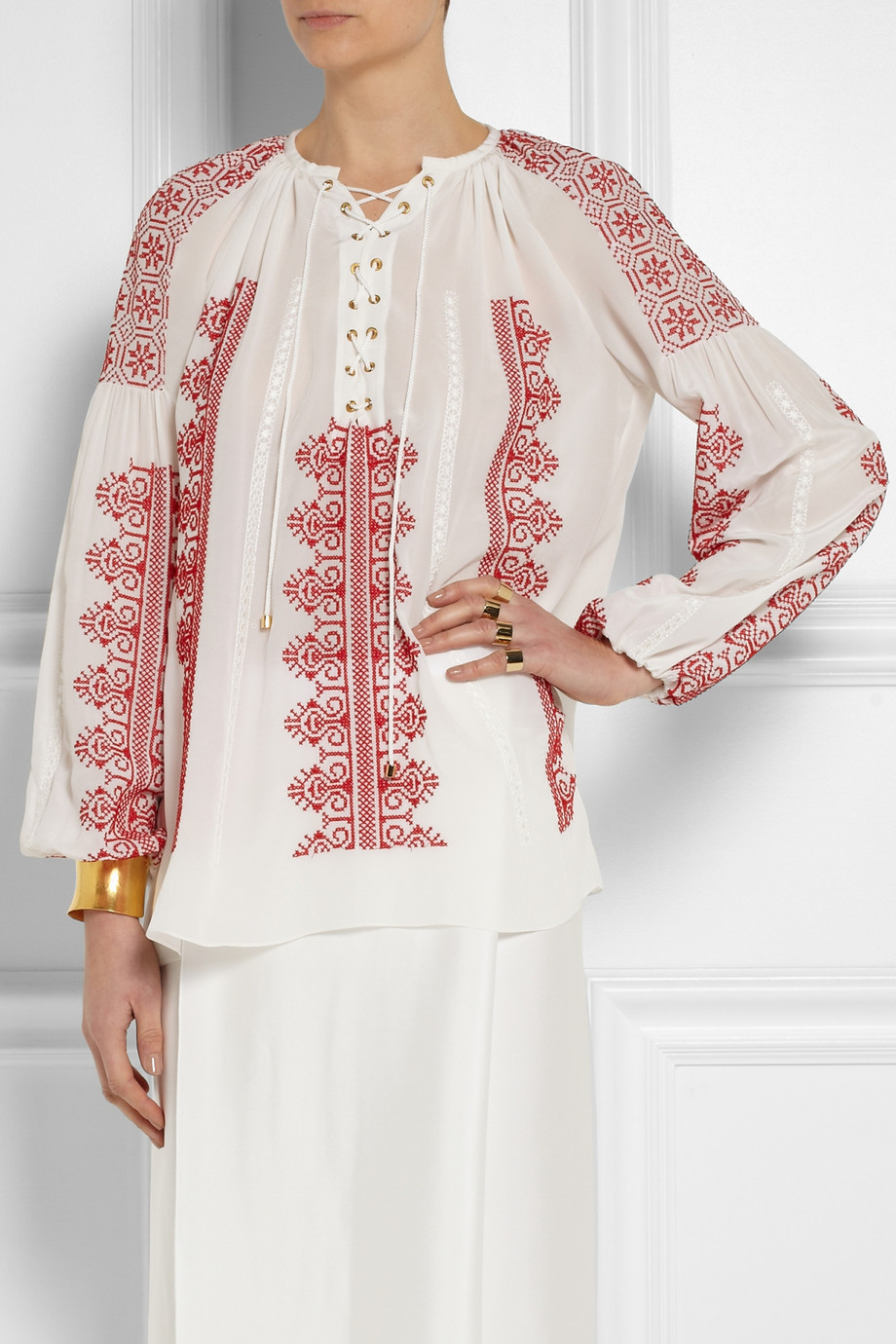 Lyst - Altuzarra Melody Embroidered Silk Top in White