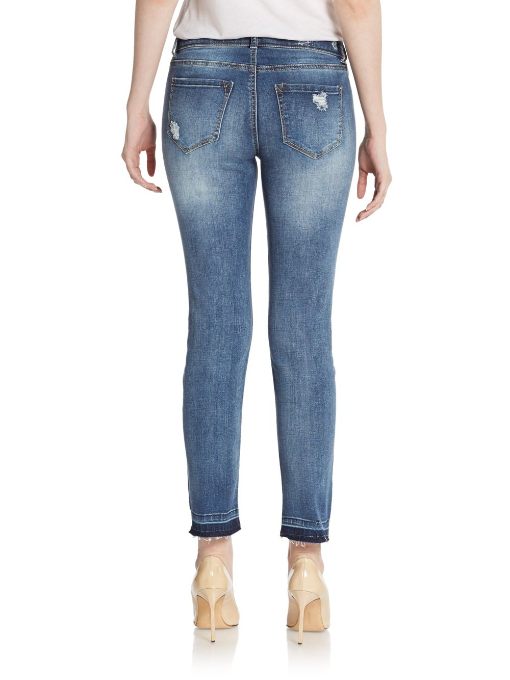 Kensie Distressed Straight Leg Jeans in Blue | Lyst