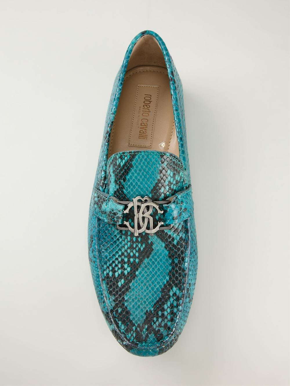 Roberto cavalli Python Effect Driving Shoes in Blue for Men | Lyst