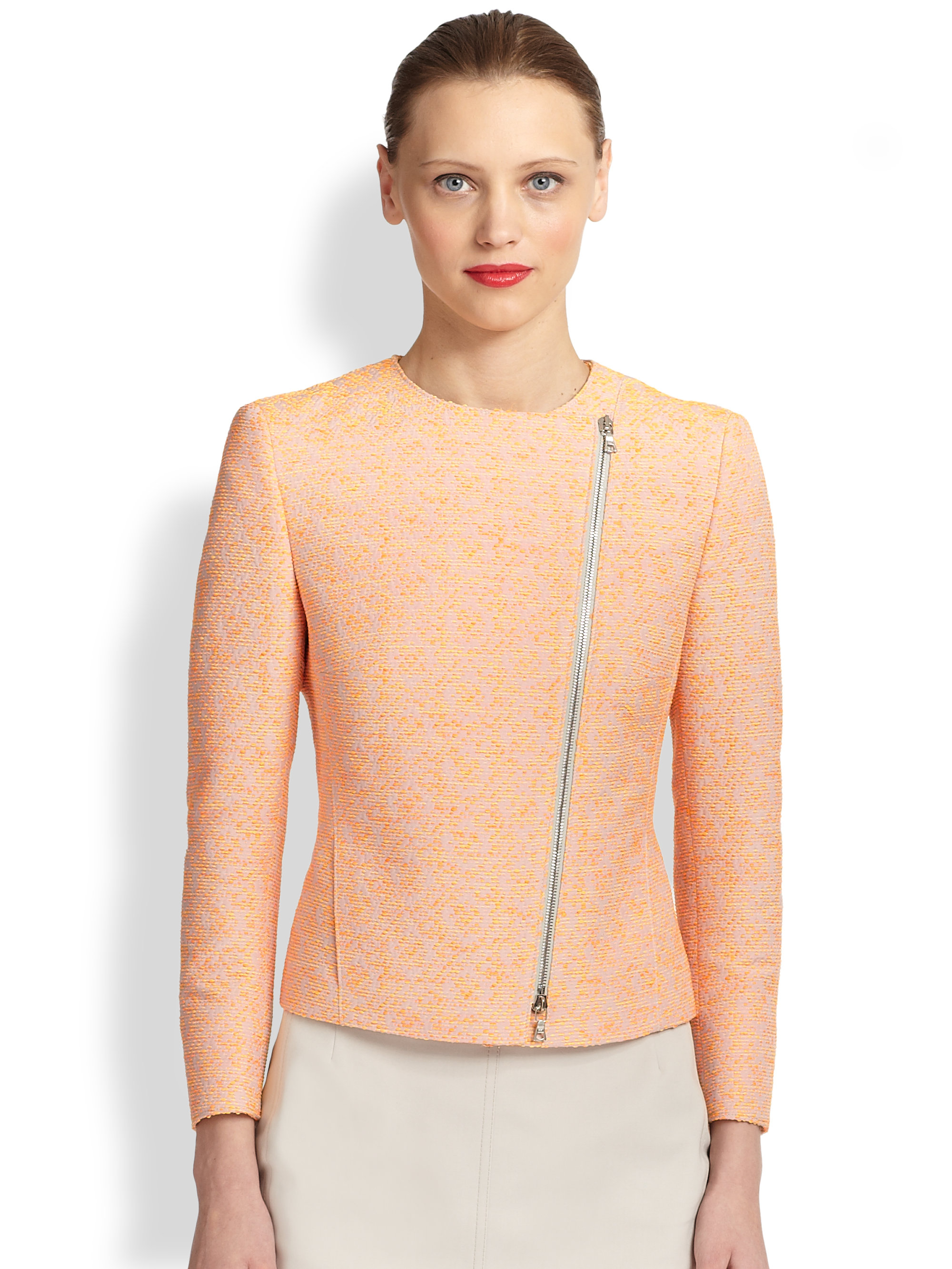 Lyst - Akris Punto Tweed Moto Jacket in Orange