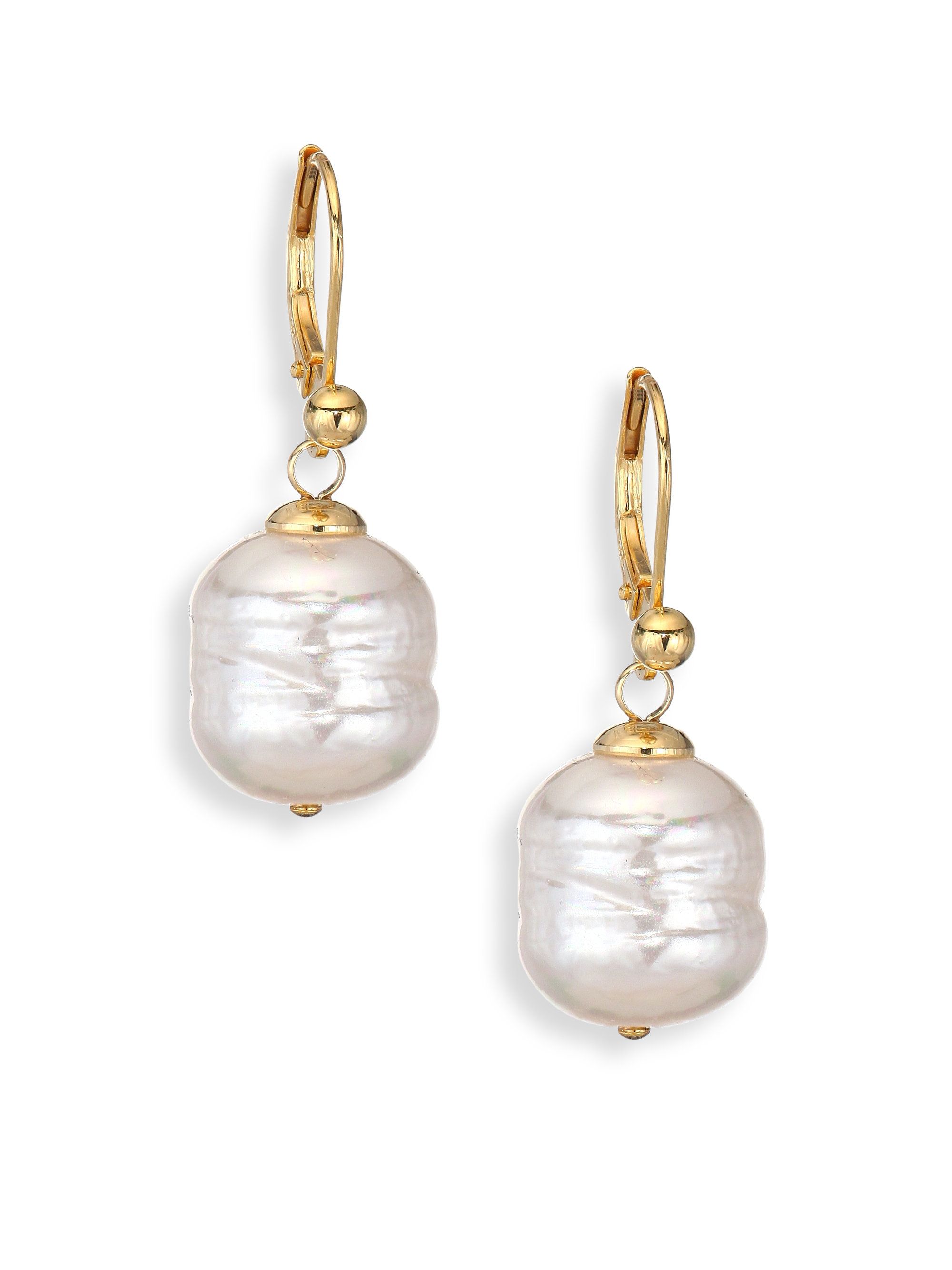 Majorica 12mm White Baroque Pearl & 14k Yellow Gold Huggie Drop ...