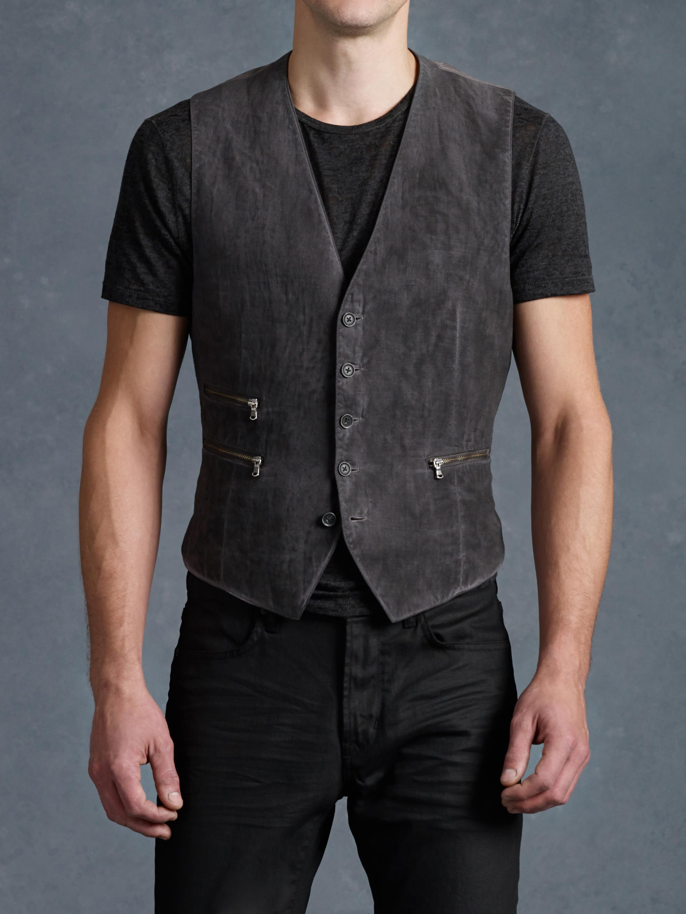 John varvatos Zipper Pocket Vest in Gray for Men | Lyst