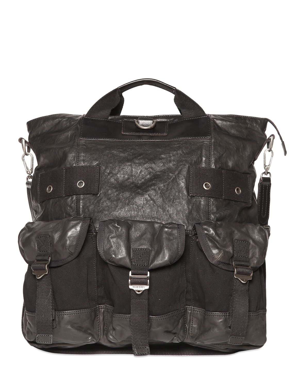 DIESEL Washed Leather Tote Bag in Black for Men - Lyst