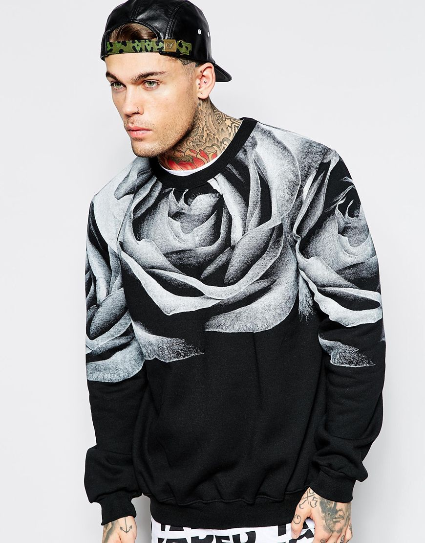 Lyst - Jaded London Sweatshirt With Rose Print in Black for Men