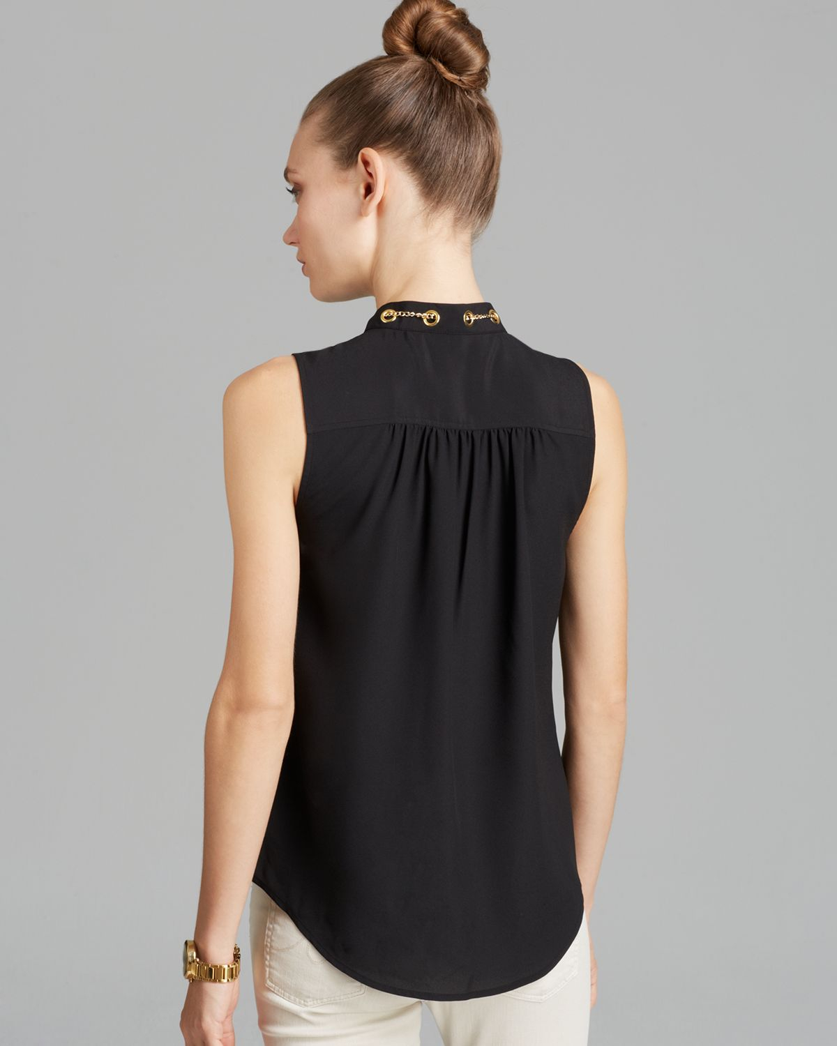 Lyst Michael Michael Kors Sleeveless Chain Neck Blouse In Black