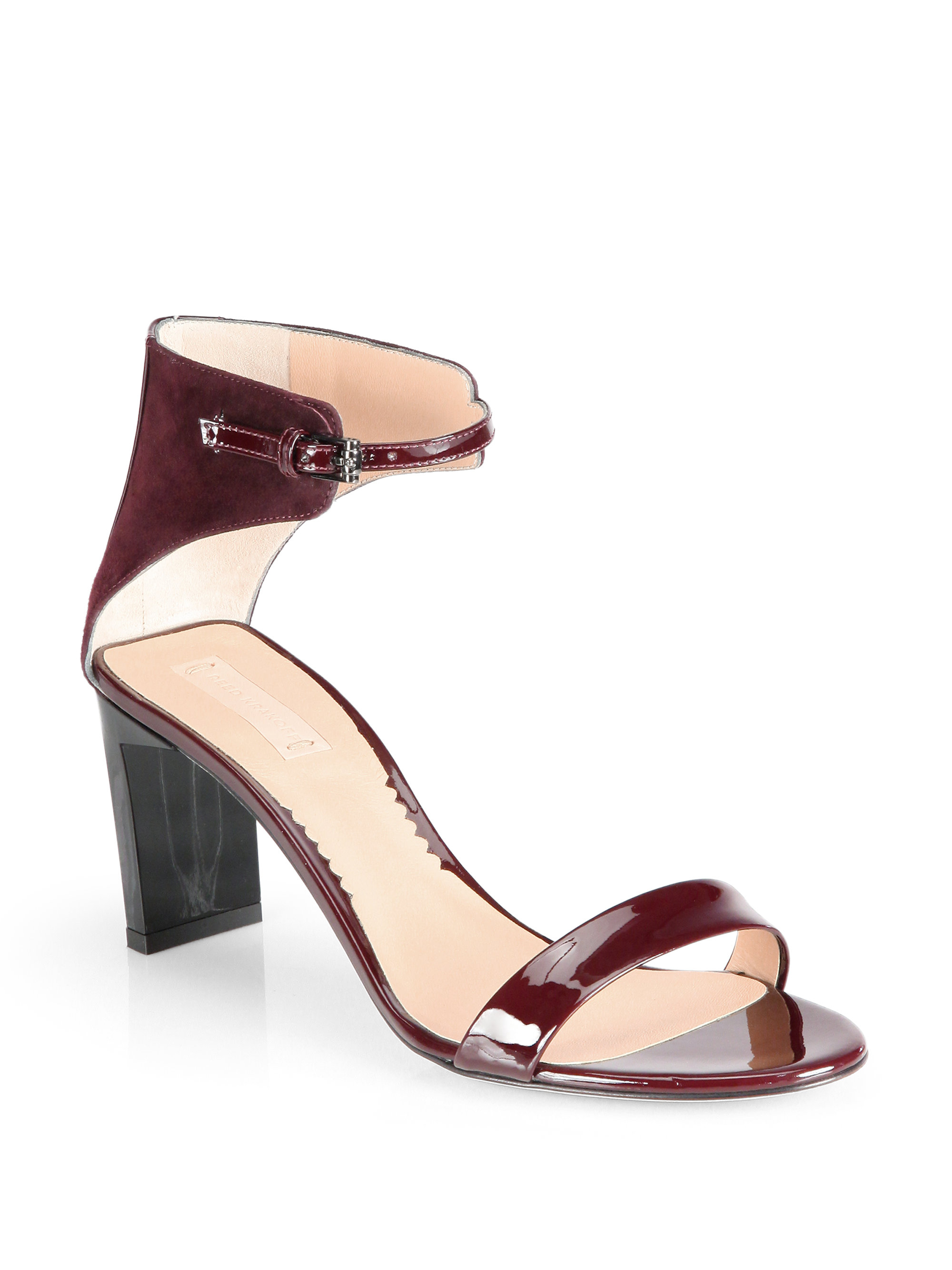 Reed Krakoff Atlas Patent Leather Ankle Strap Sandals In Red Burgundy