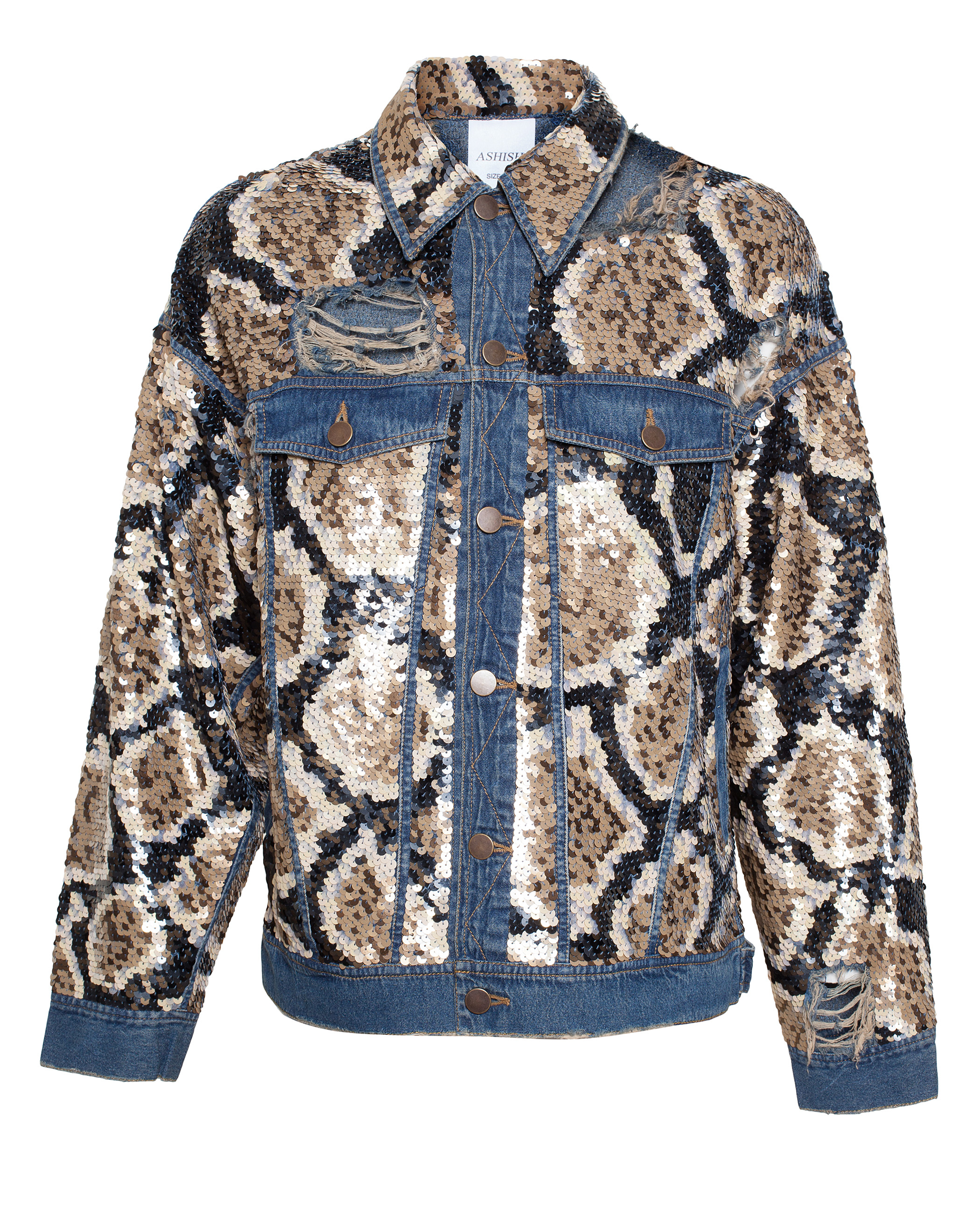 Lyst - Ashish Denim Jacket With Sequin Python Embroidery in Red