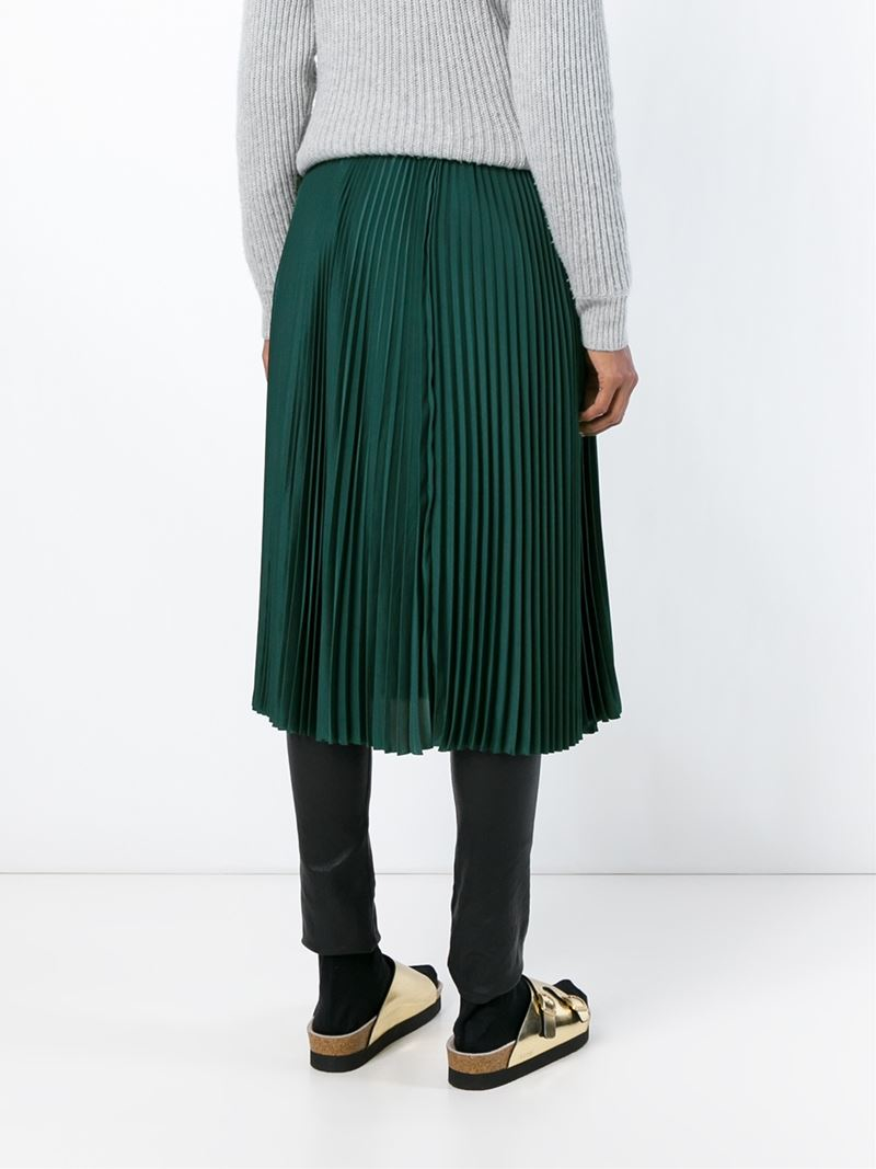 Sacai luck Pleated Mid-length Skirt in Green | Lyst