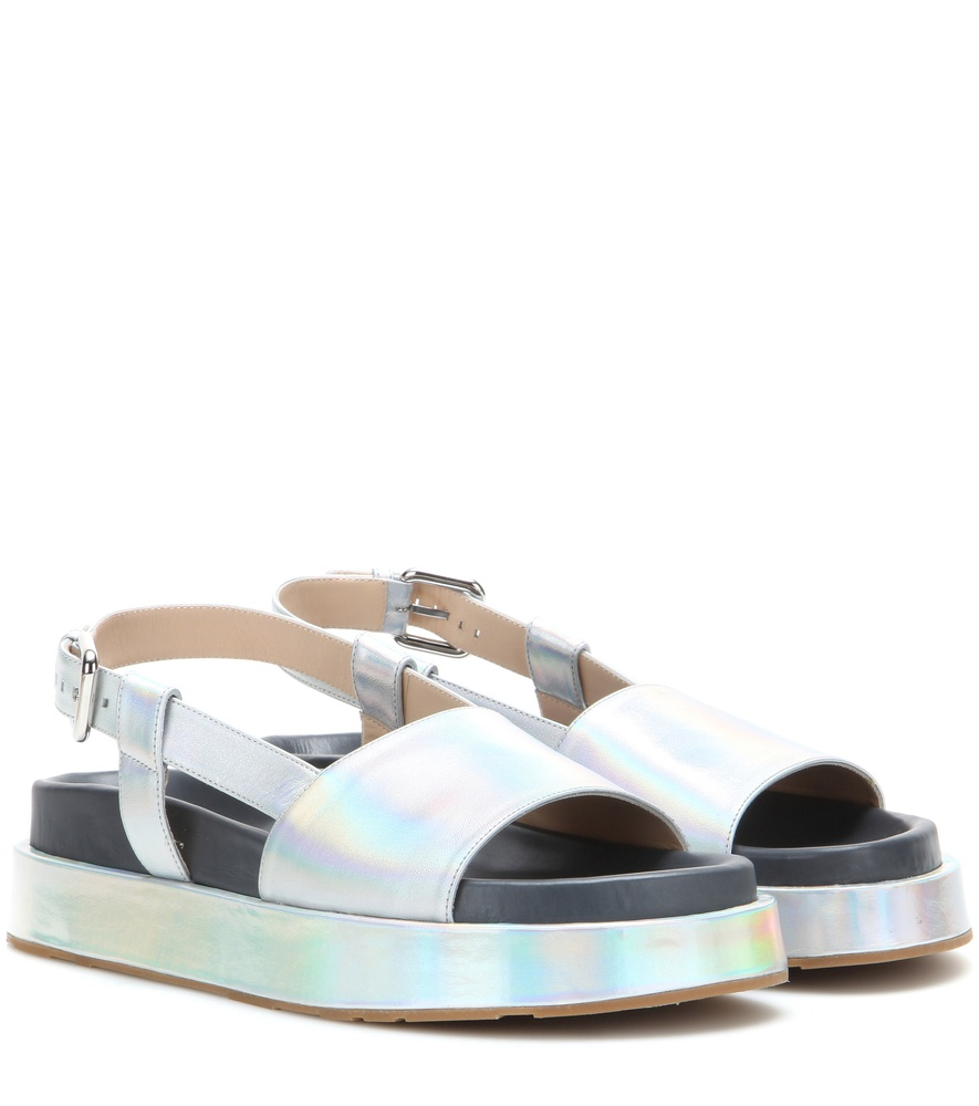 Lyst - Jil Sander Holographic Leather Sandals in Metallic Lyst - Jil Sander Holographic Leather Sandals in Metallic