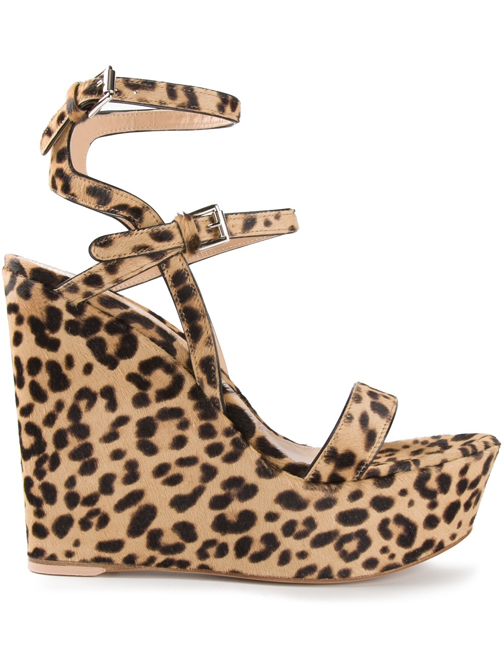 Gianvito Rossi Leopard Print Wedge Sandals Lyst