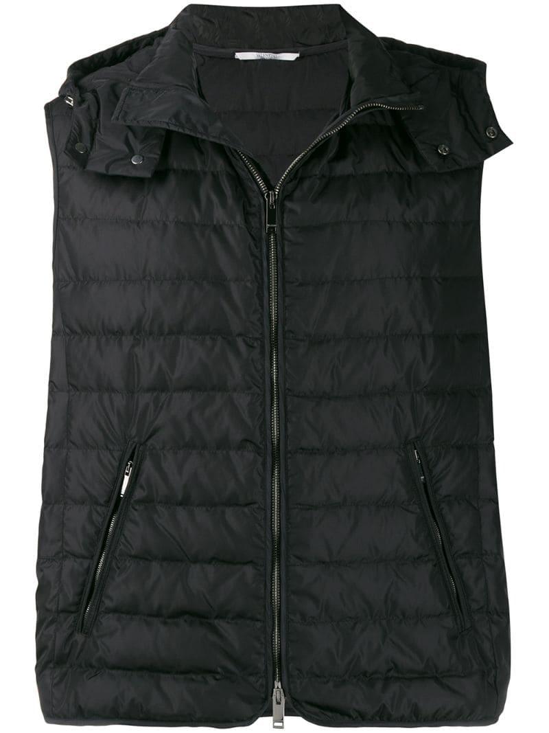 Valentino Sleeveless Hooded Down Coat With Print in Black for Men - Lyst