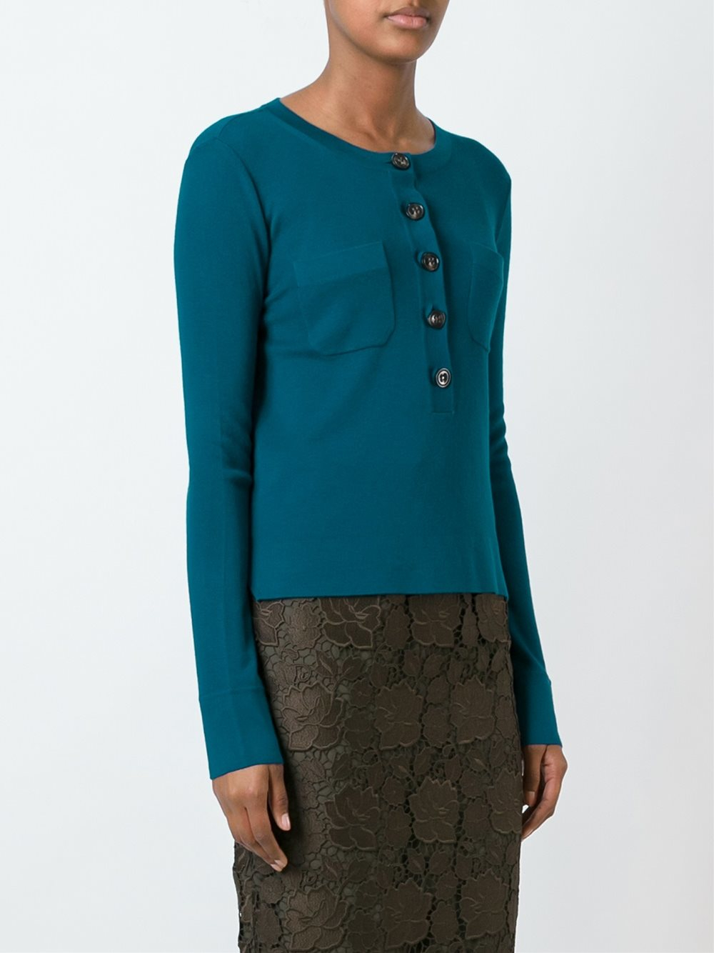 Lyst - Dorothee Schumacher Three Quarter Button Neck Sweater in Blue