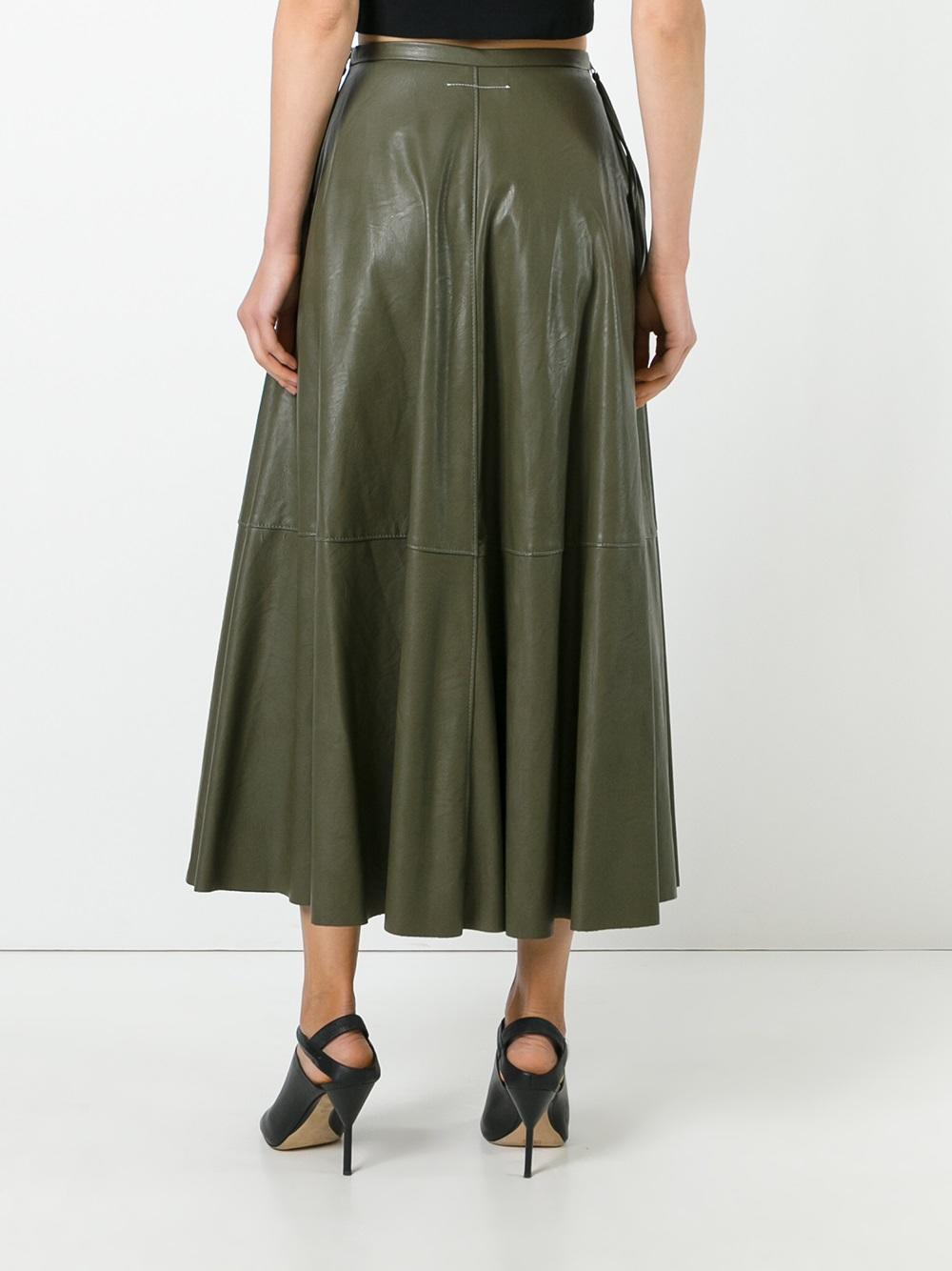 MM6 by Maison Martin Margiela Leather Effect Maxi Skirt in Green - Lyst