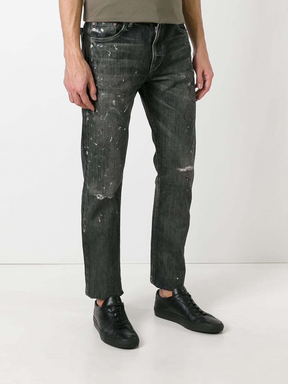 Lyst - Neighborhood Ripped Knees Tapered Jeans in Black for Men