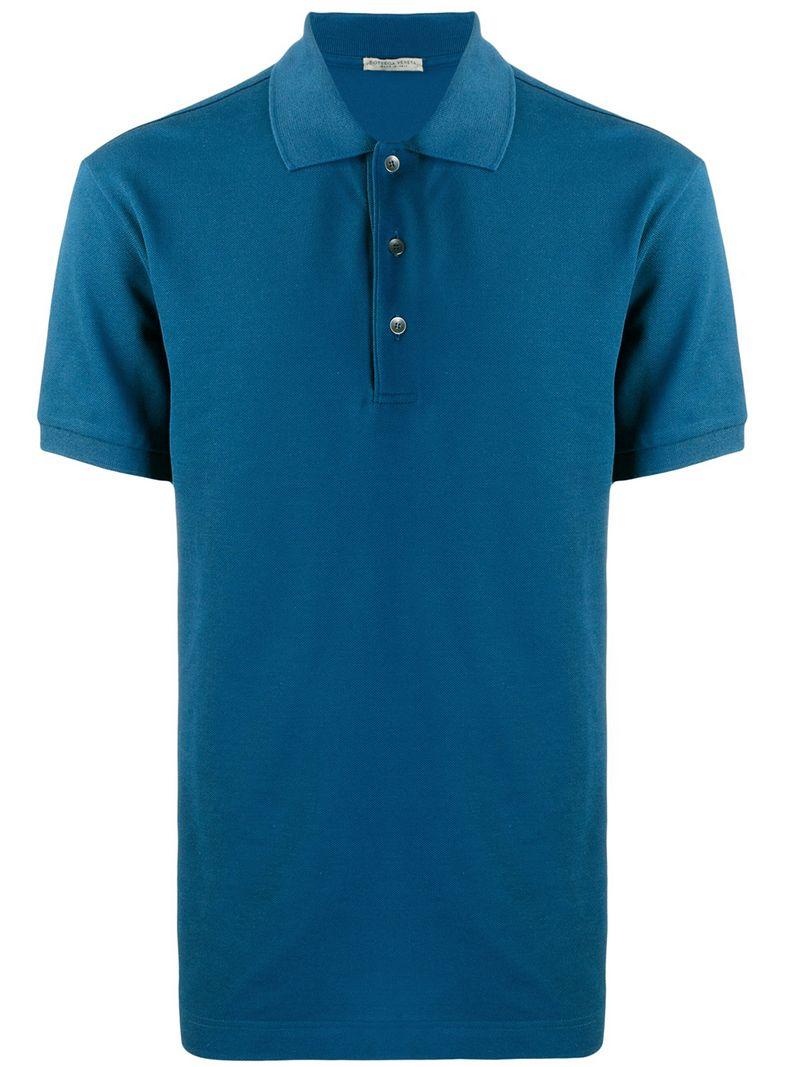 Bottega Veneta Embroidered Logo Polo Shirt in Blue for Men - Lyst