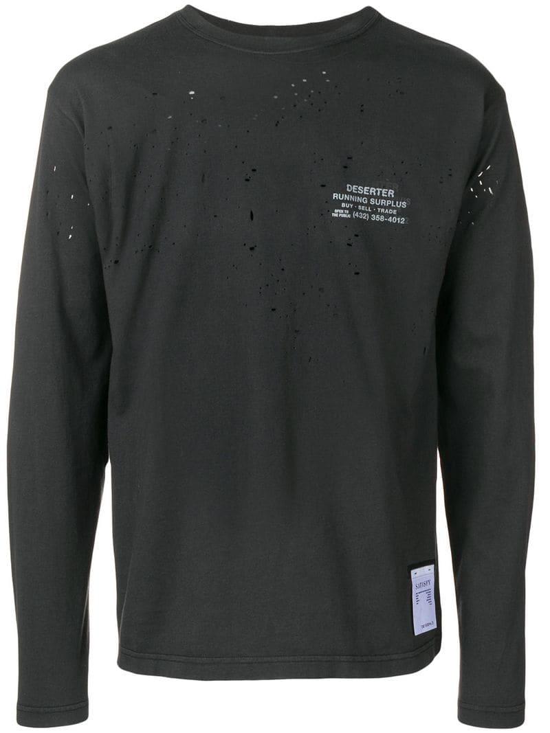 Satisfy Distressed Crew Neck Sweatshirt in Black for Men - Lyst