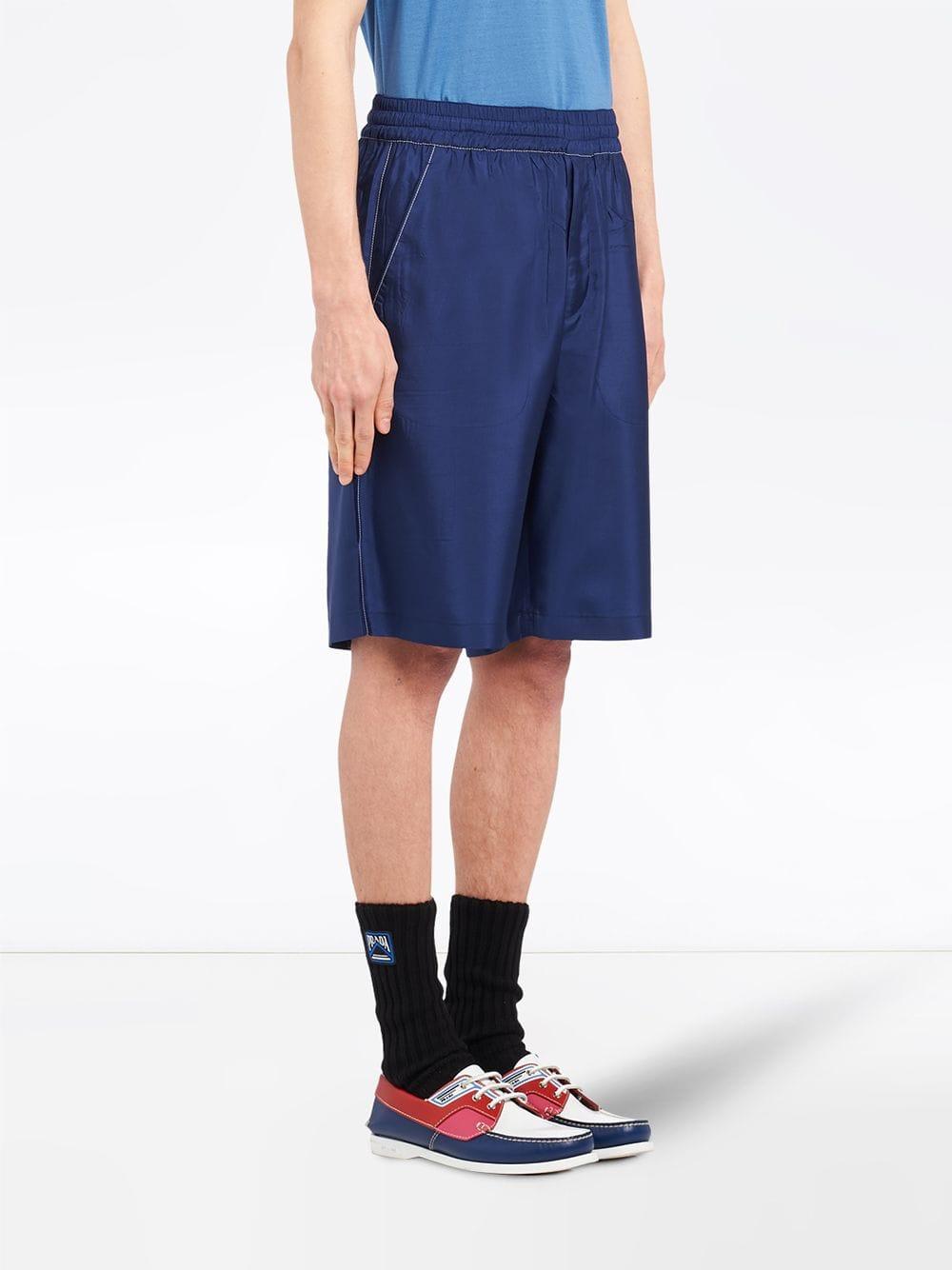 Prada Pongé Silk Bermuda Shorts in Blue for Men - Lyst